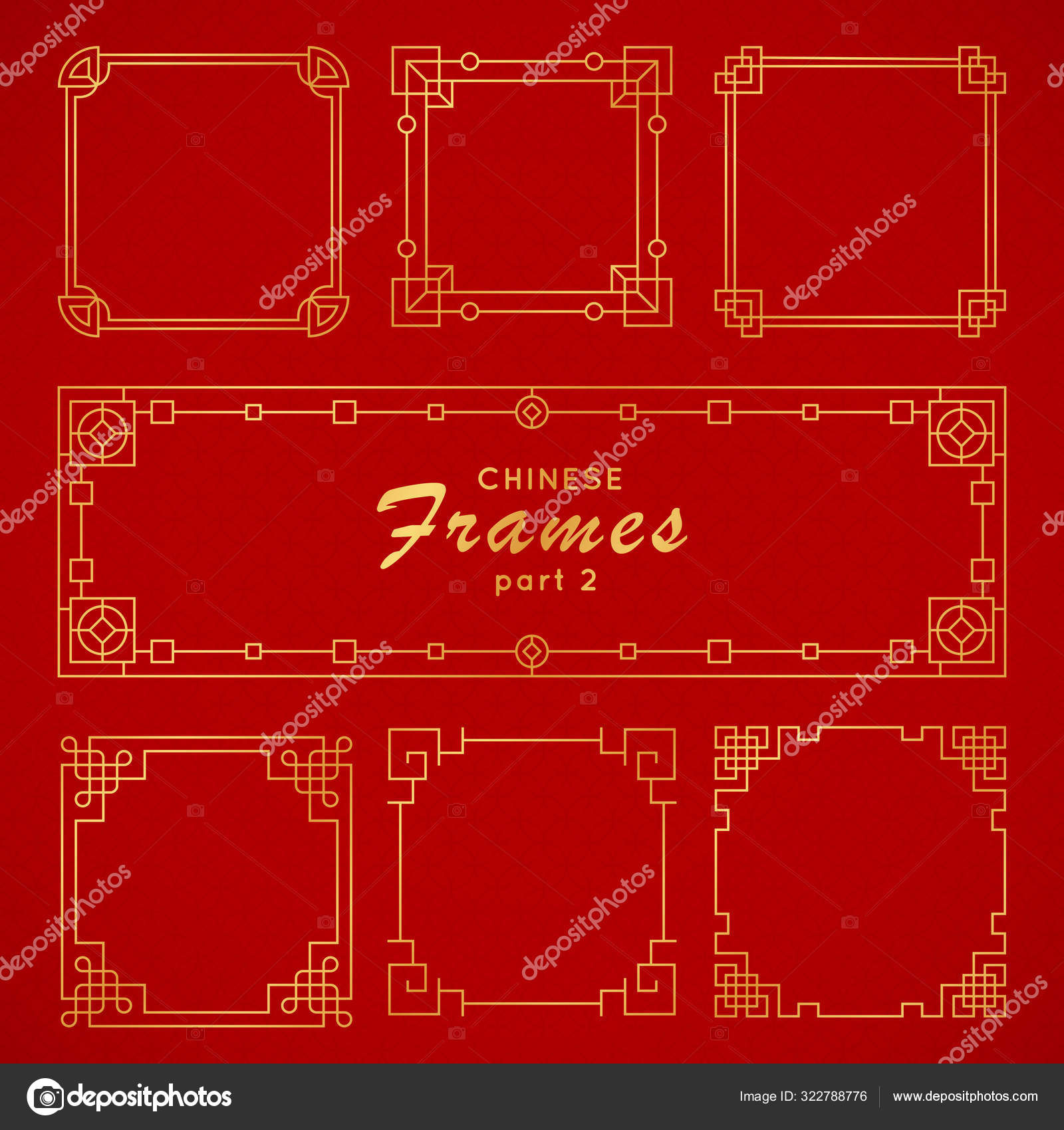 Asian frame set in vintage style on red background. Traditional chinese ...