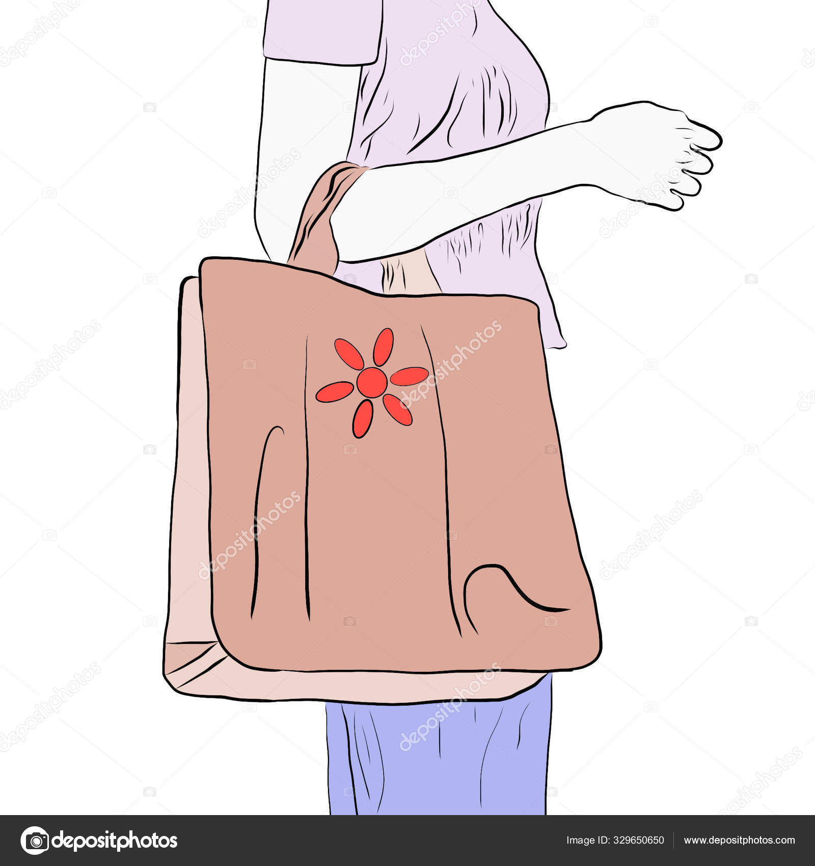 Hand Draw Cartoon Character Carrying Natural Cotton Tote Bag Cloth ...