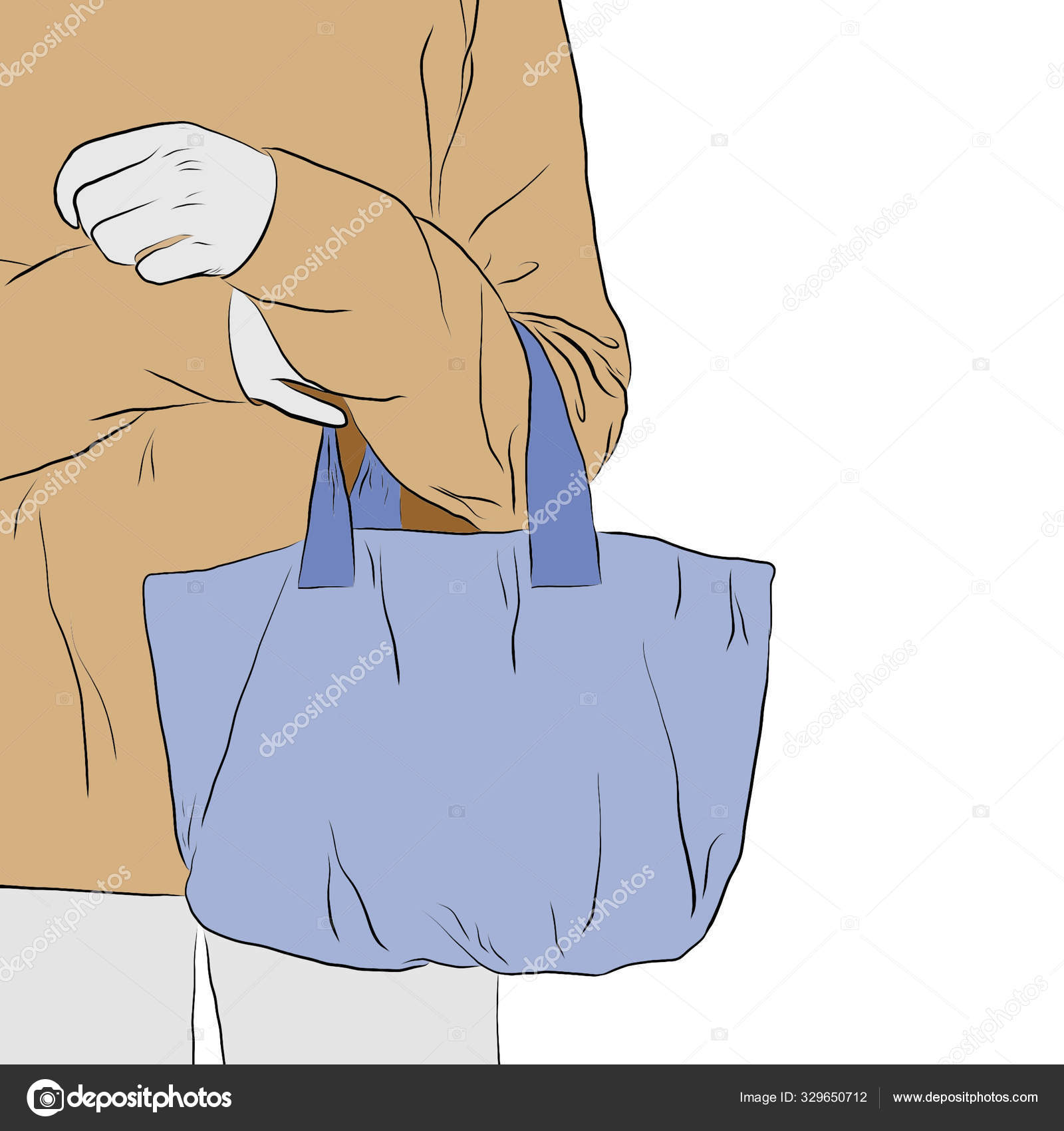 Hand Draw Cartoon Character Carrying Natural Cotton Tote Bag Cloth ...