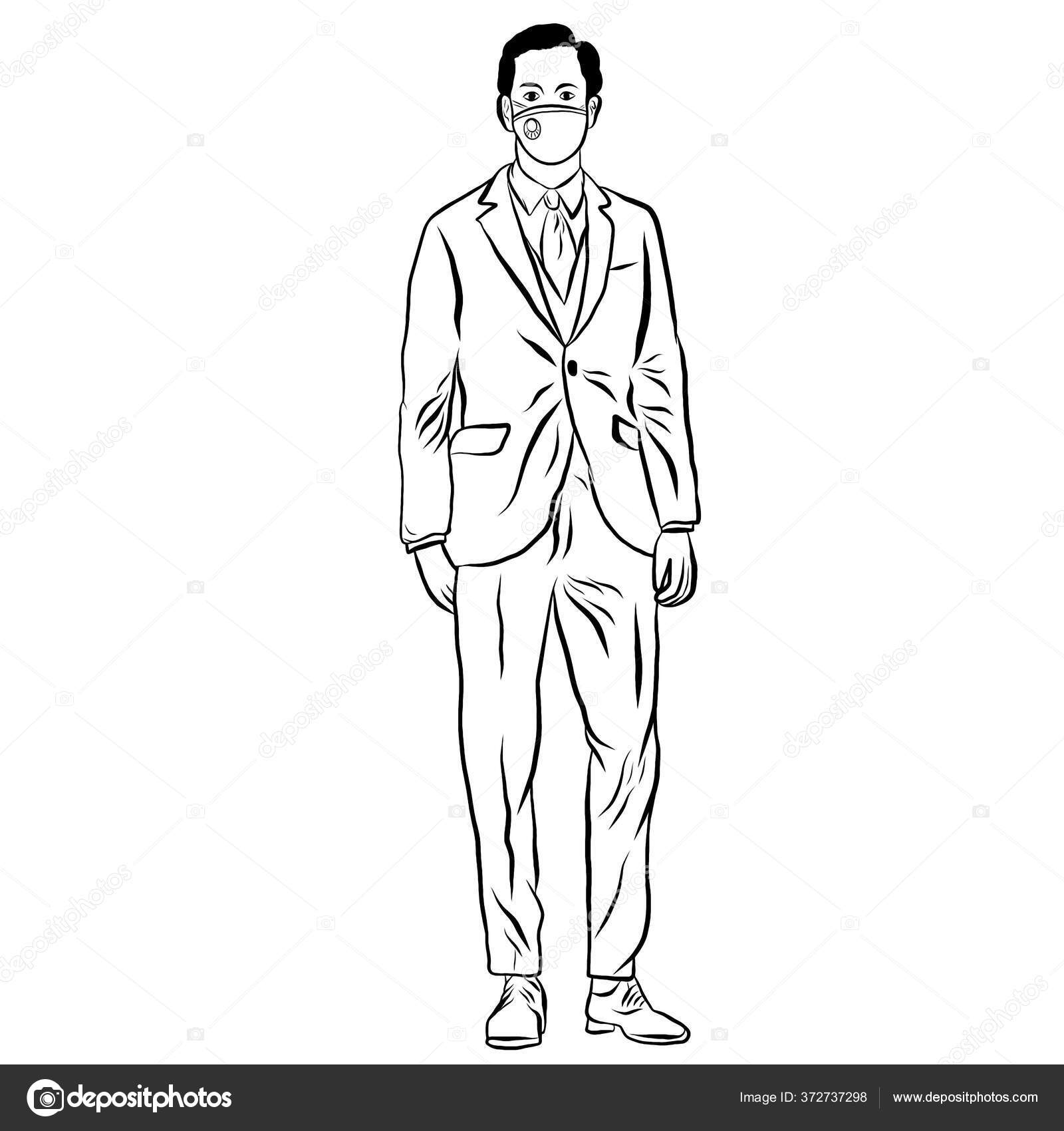 Line Drawing People Women Wearing Hygiene Face Mask Fabric Cloth Stock ...