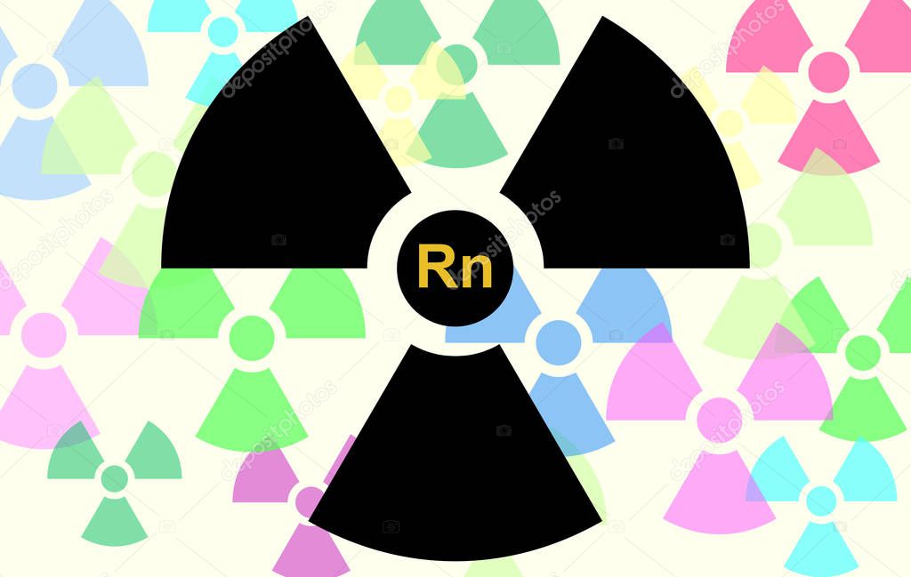 Logotipo de radiactividad en negro con el símbolo Radon y espalda en ...