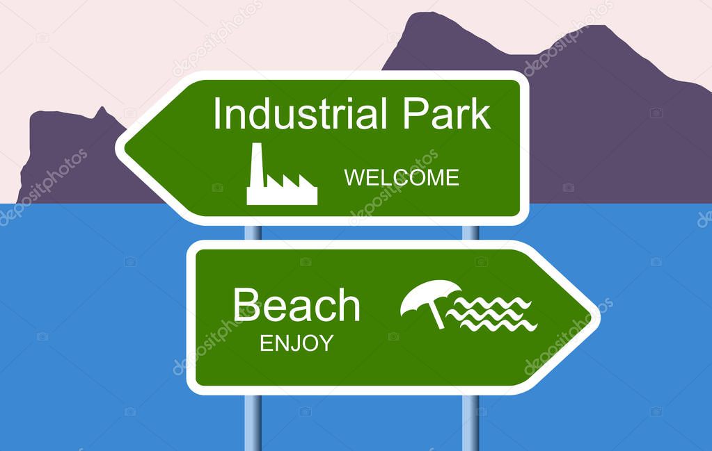 Parque industrial. Playa. Signos de exhibición colectiva pública ...