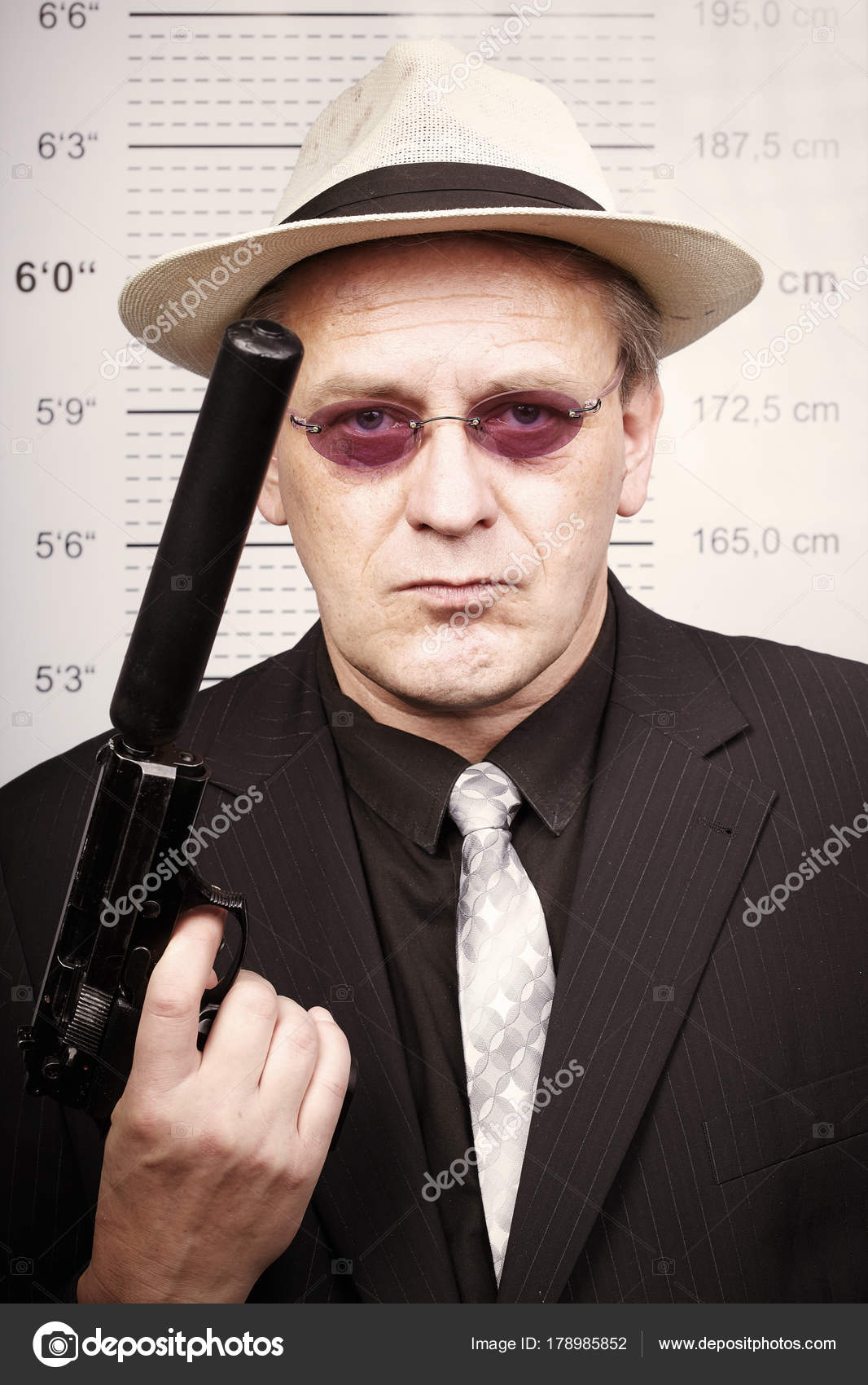 Armed Criminal Man Portraited Silenced Pistol Front Mug Board Stock ...