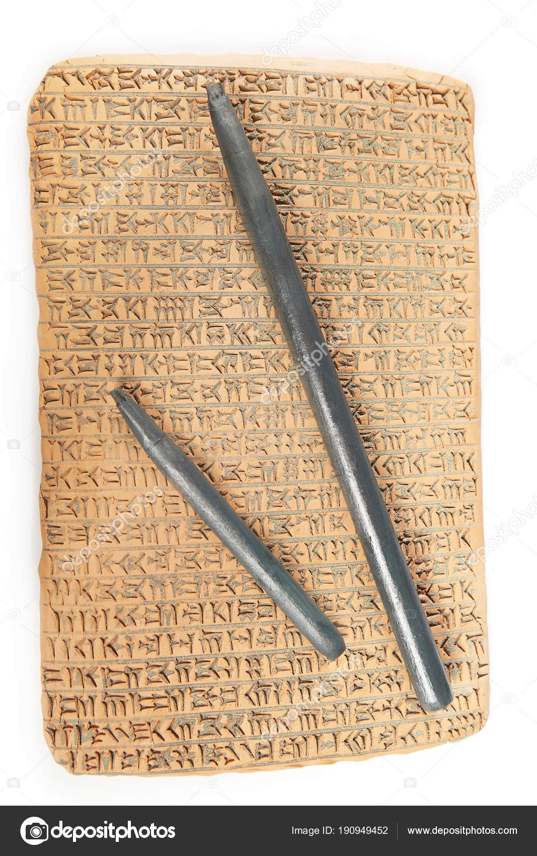 Ancient Type Akkad Empire Style Cuneiform Writing Brown Clay Rest Stock ...