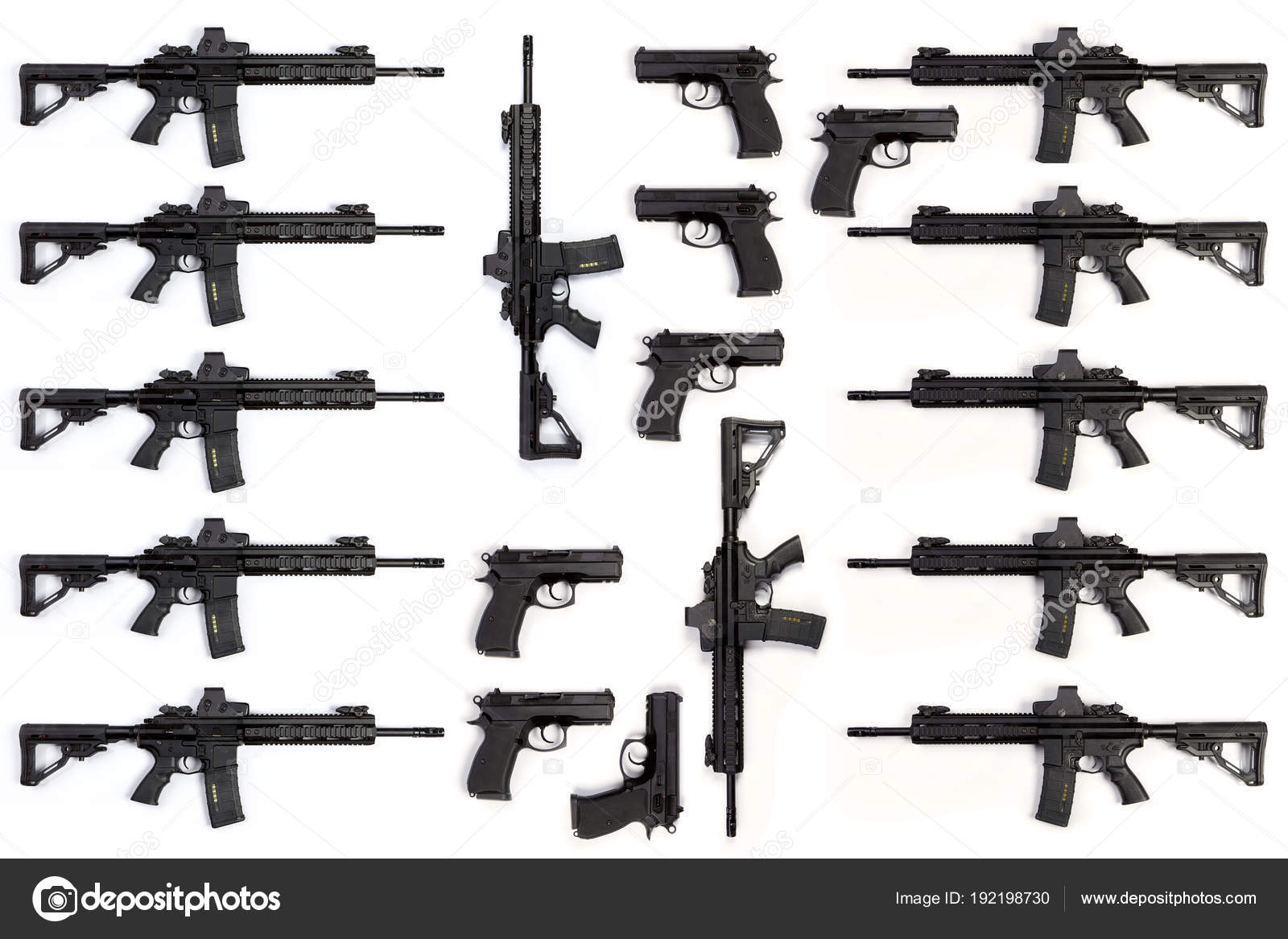 Collection Assault Rifles Pistols Isolated White Background — Stock ...
