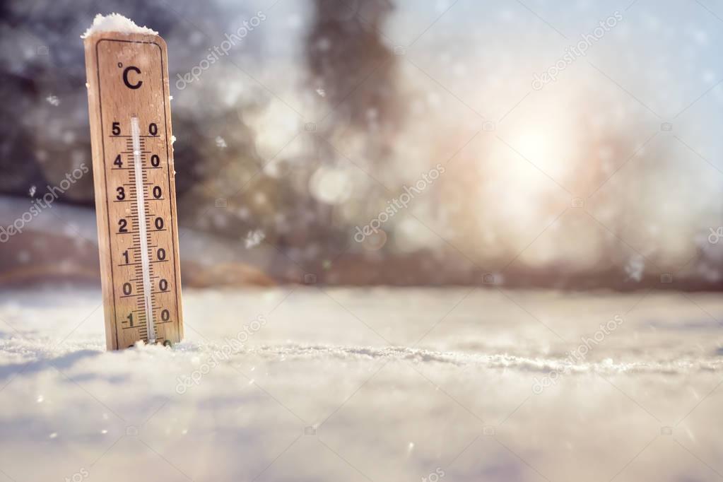 Thermometer Snow Sub Zero Temperature Concept Winter — Stock Photo ...