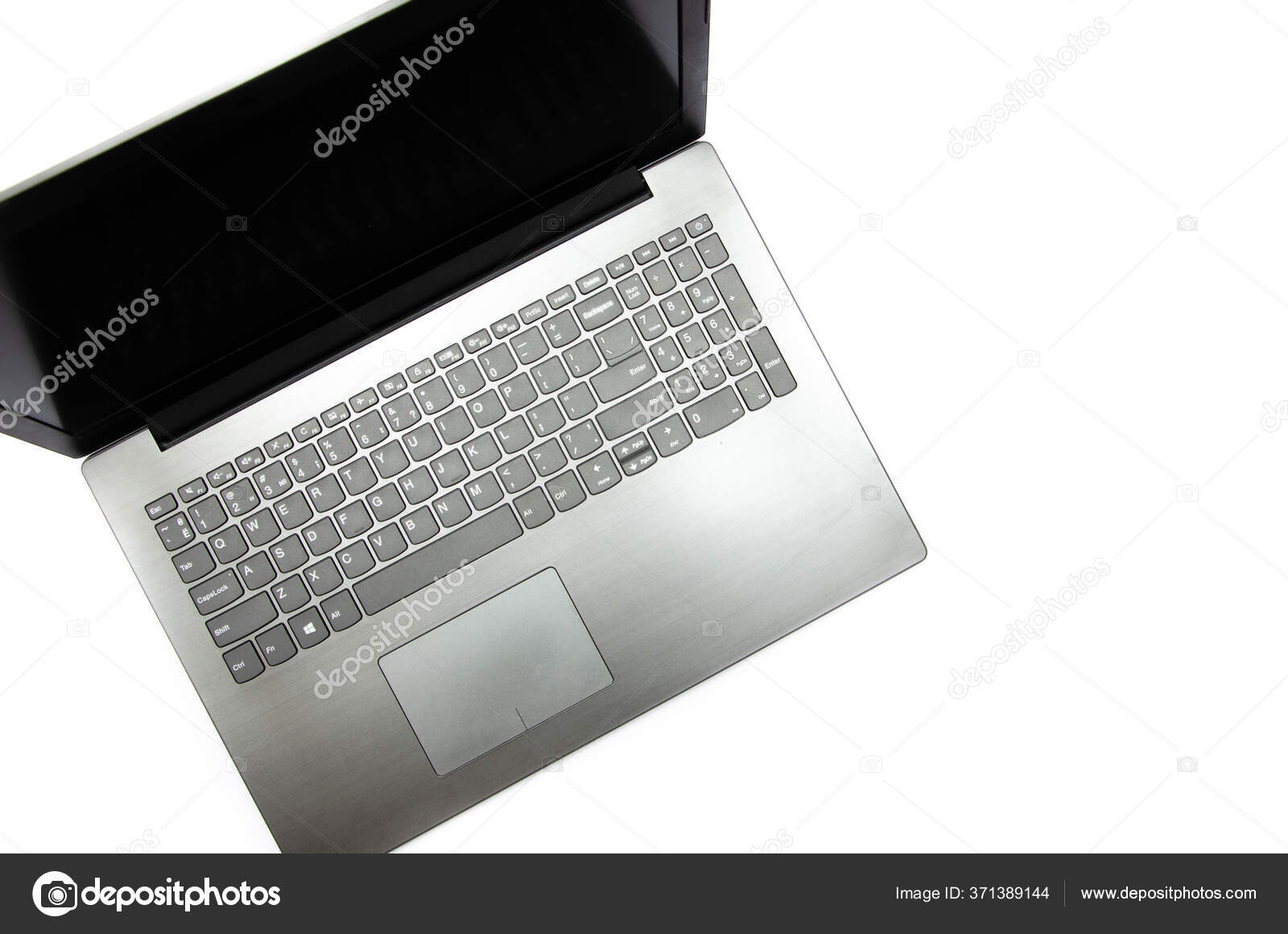 Open Laptop White Background View Laptop Lies Sideways Upper Left Stock ...