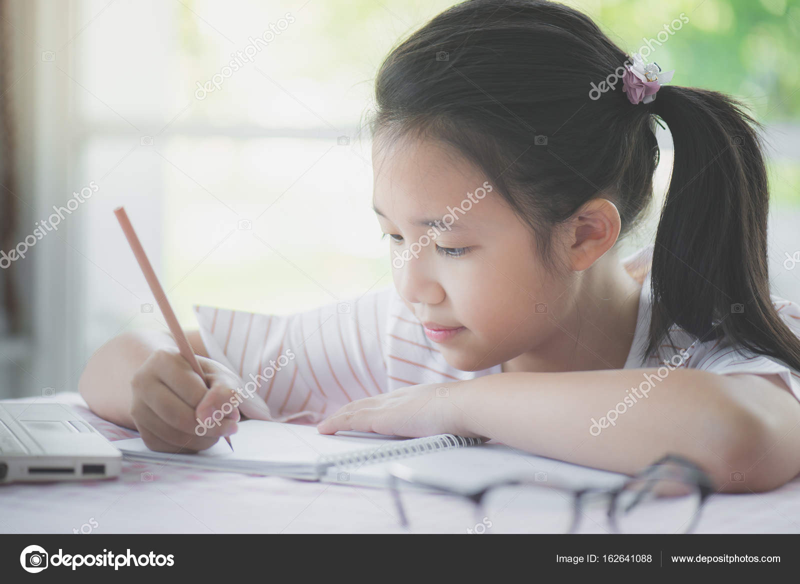 Beautiful Asian Girl Writing Diary Table — Stock Photo © lufimorgan ...