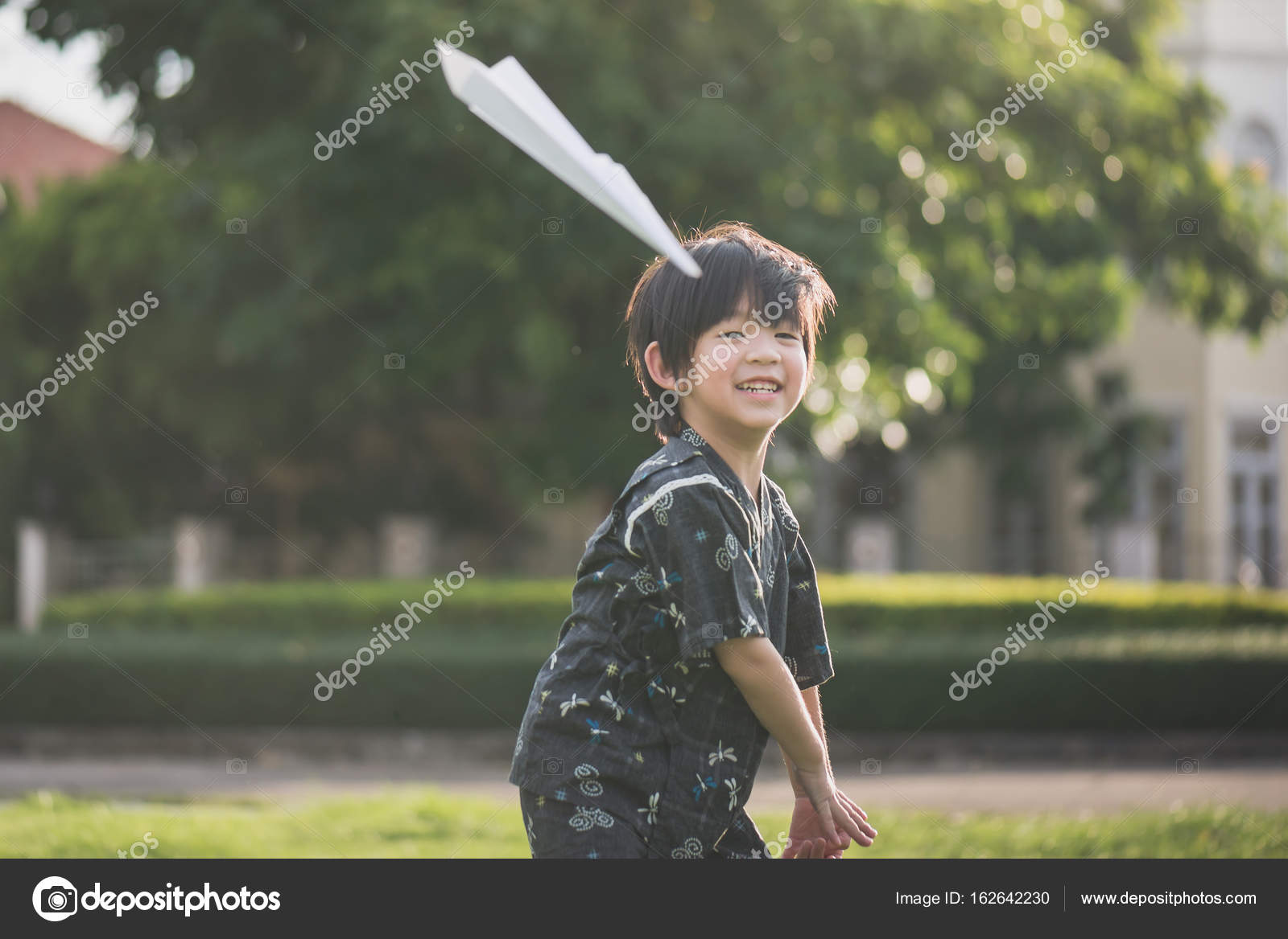 Cute Asian Child Kimono Running Look Back Park Stock Photo by ...