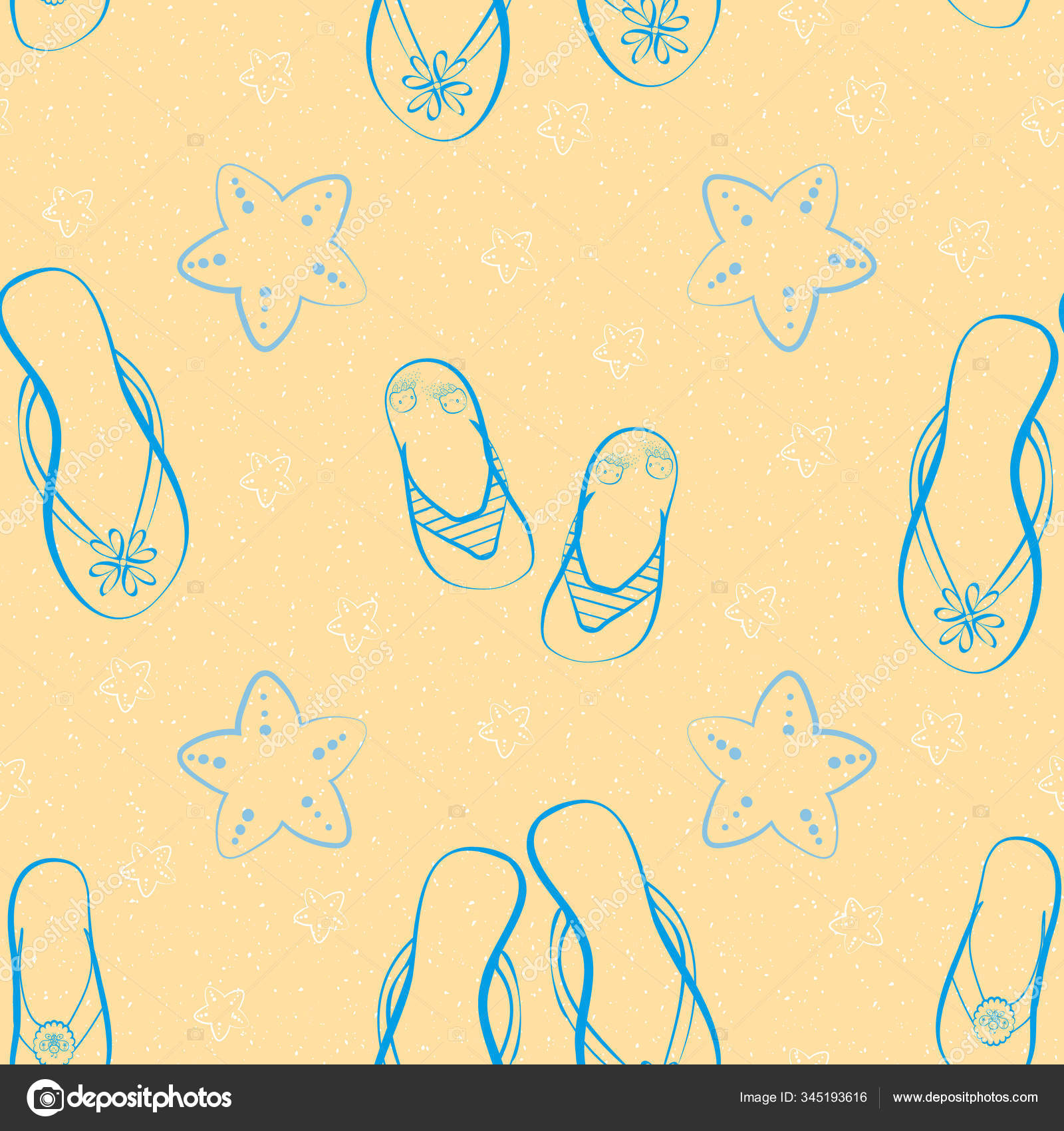 Flip flop shoe on beach seamless vector pattern background. Hand drawn outline style with cute ...