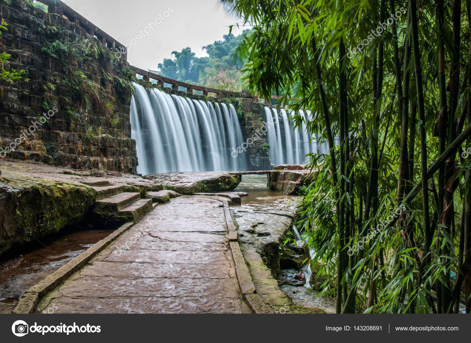 Waterfall in Bamboo Forest in Bamboo Sea Scenic Spot in Stock Photo by ...