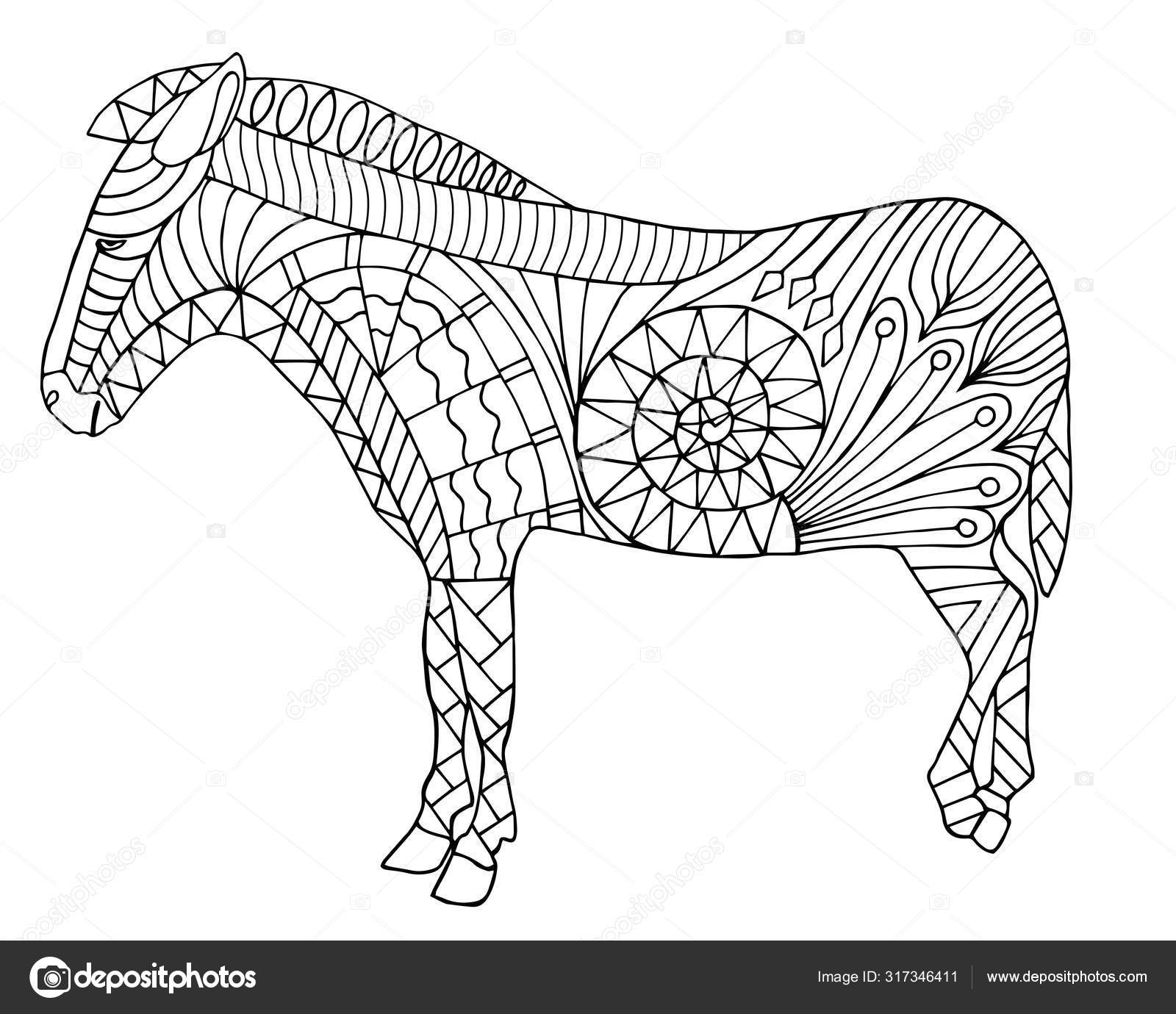 Zebra Zentangle Coloring Page Drawn Liner Traced Vector Illustration ...