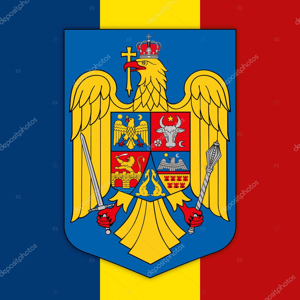 Rumania escudo de armas y bandera, símbolos de la nación 2022