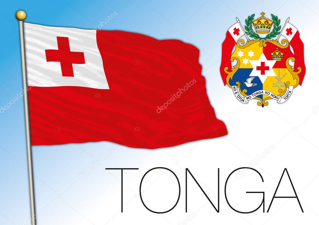 Tonga bandera nacional oficial y escudo de armas, oceanía, ilustración ...