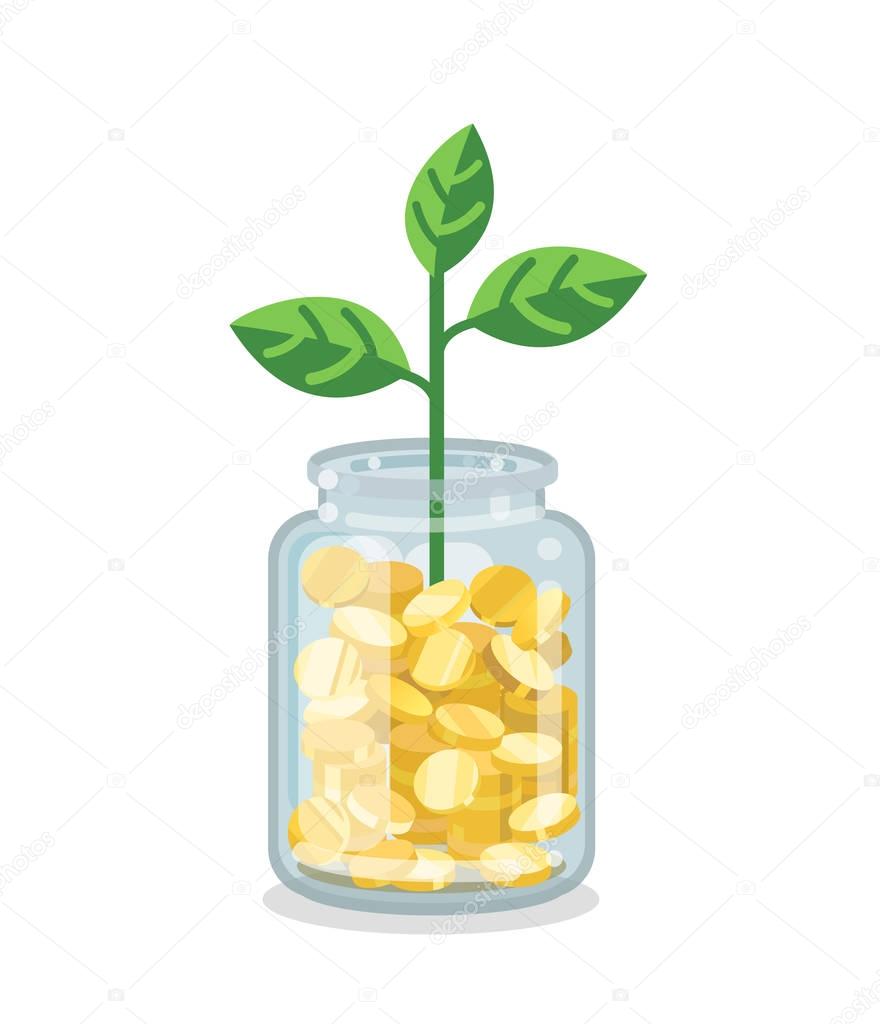 Saving flat money jar with growing plant — Stock Vector © dondreamy ... Saving flat money jar with growing plant — Stock Vector © dondreamy ...