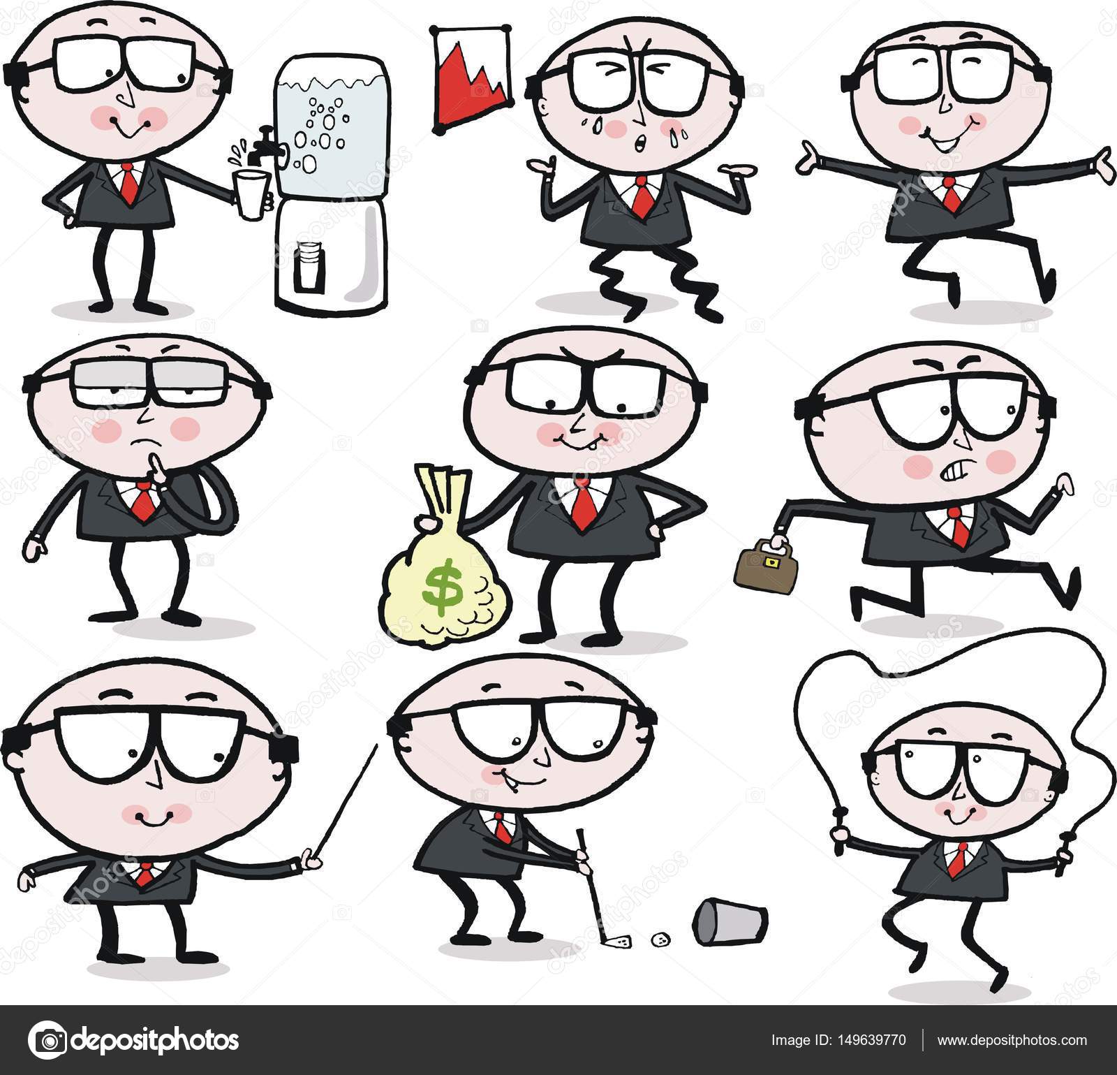 Group of funny business executives carrying out office tasks Stock ...