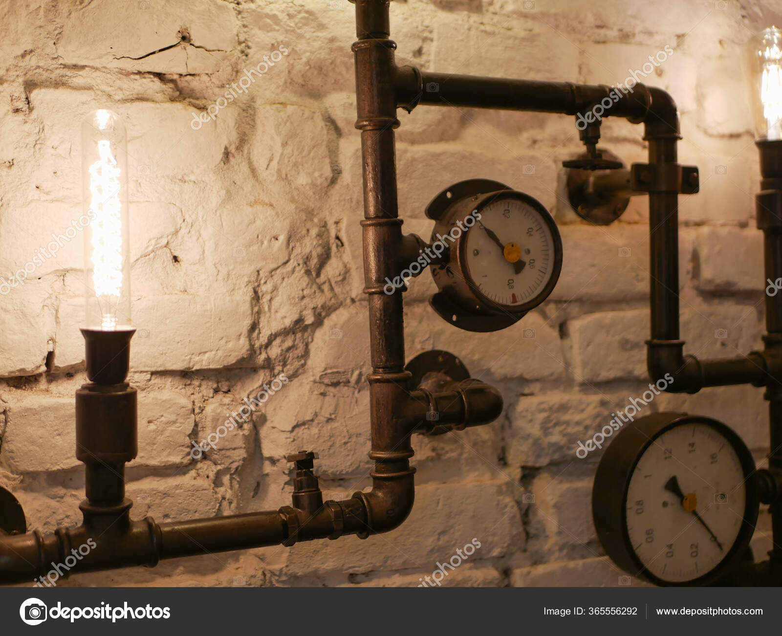 Loft Style Decor Iron Pipes Incandescent Lamps Loft Style Wall Stock ...