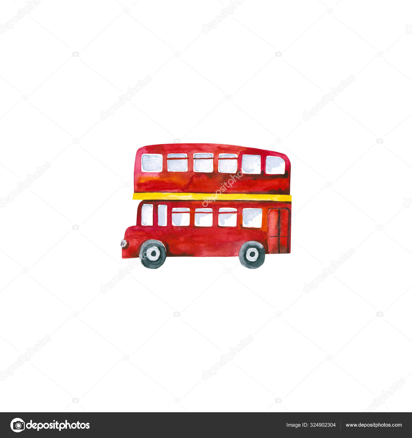 Watercolor red bus. Hand drawn illustration isolated Stock Photo by ...