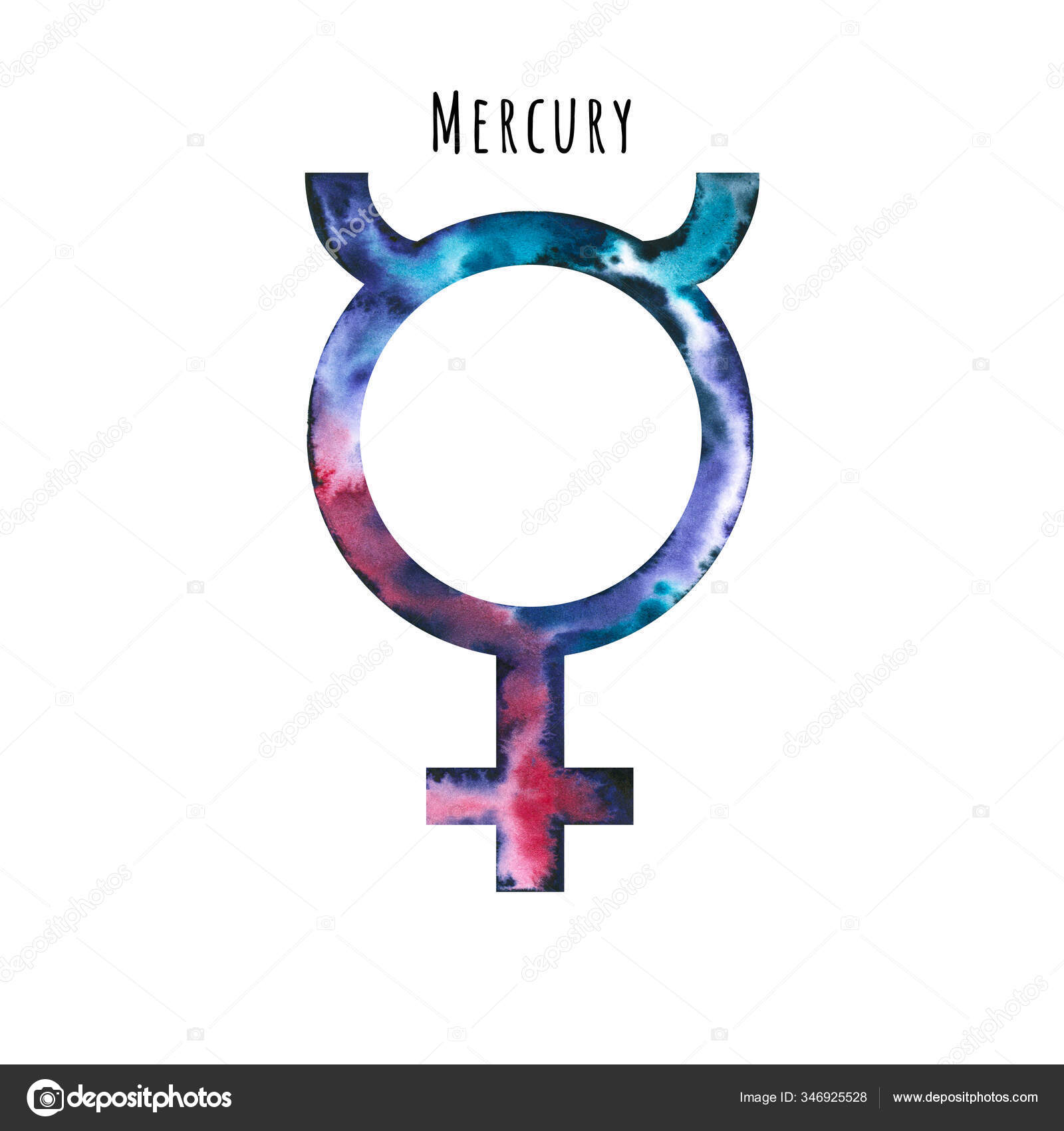 Watercolor Symbol Mercury Hand Drawn Illustration Isolated White ...