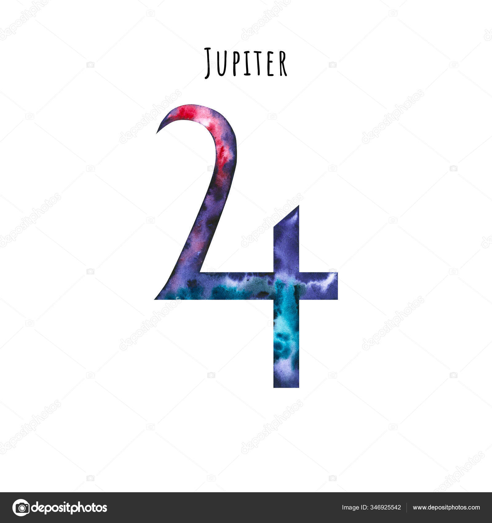 Watercolor Symbol Jupiter Hand Drawn Illustration Isolated White ...