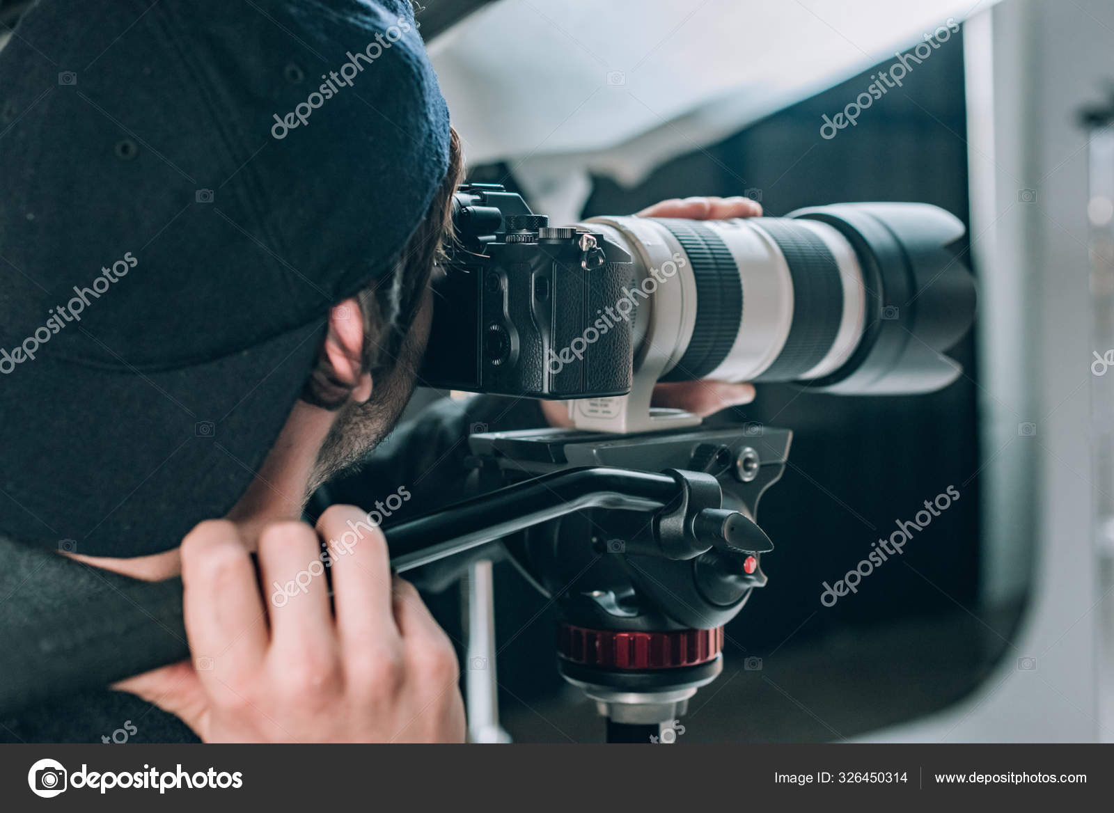 Selective Focus Operator Camera Working Photo Studio — Stock Photo ...