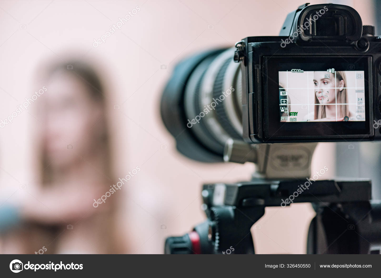 Selective Focus Attractive Model Camera Display Photo Studio — Stock ...