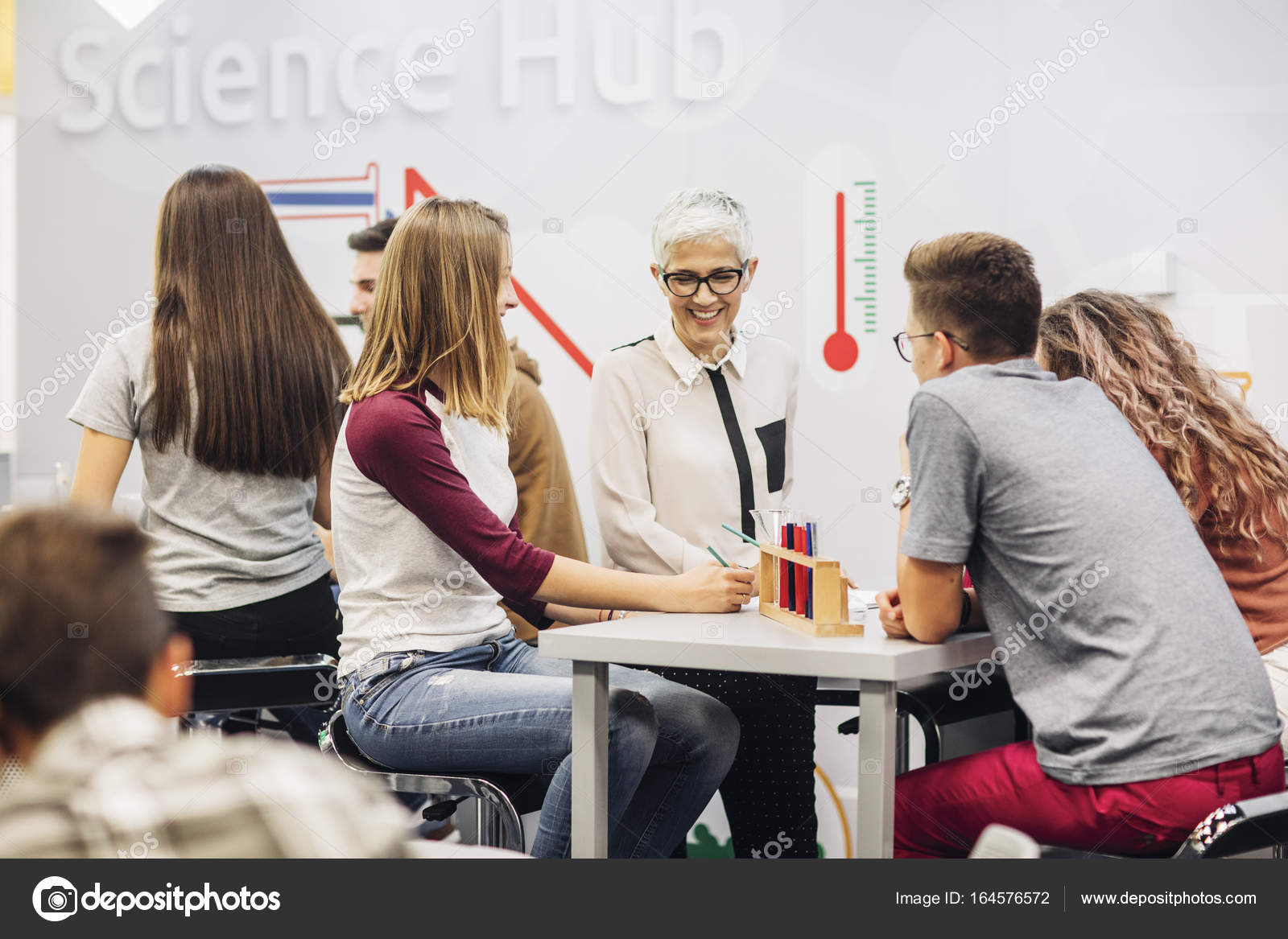 High School Students Having Chemistry Class — Stock Photo © luminastock ...