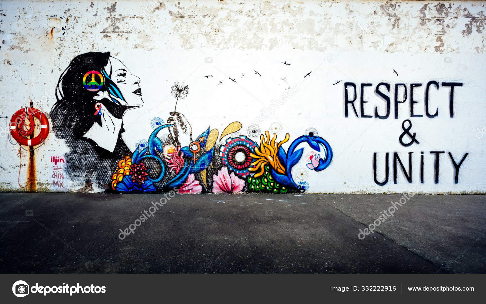 Respect and Unity, LGBT graffiti or mural with woman head – Stock ...