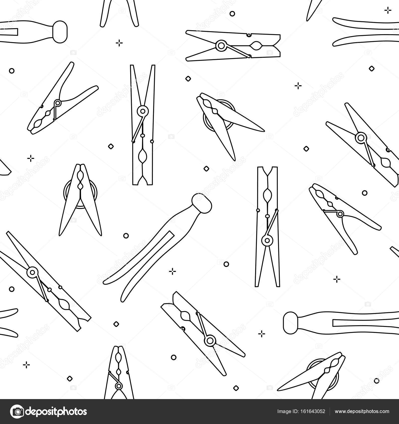 Black outline laundry pegs seamless pattern Stock Vector Image by ...
