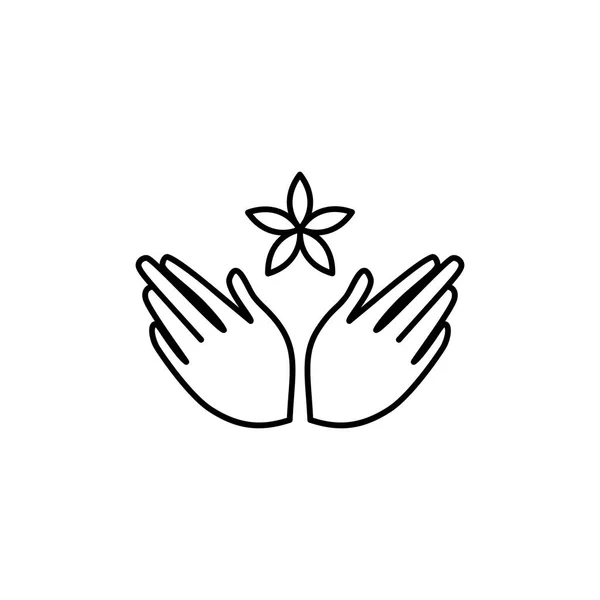 Handmade symbol. Hands with a flower logo. Element for yoga studio ...