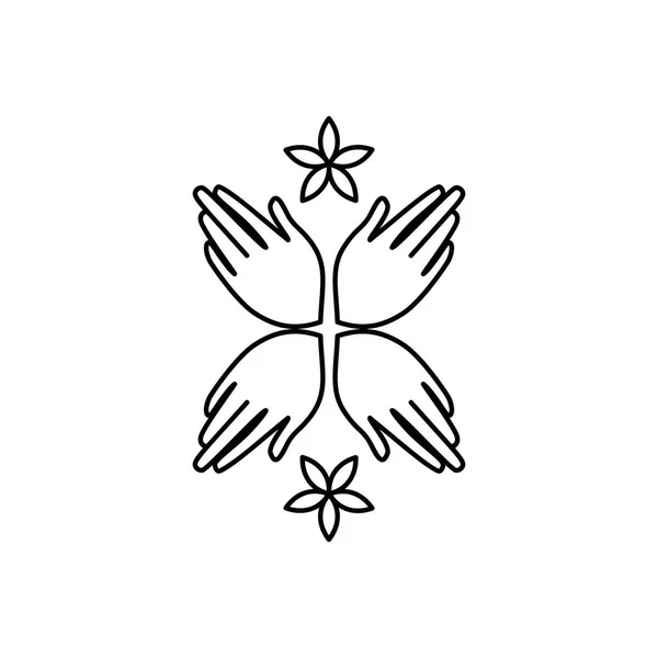 Handmade symbol. Hands with a flower logo. Element for yoga studio ...