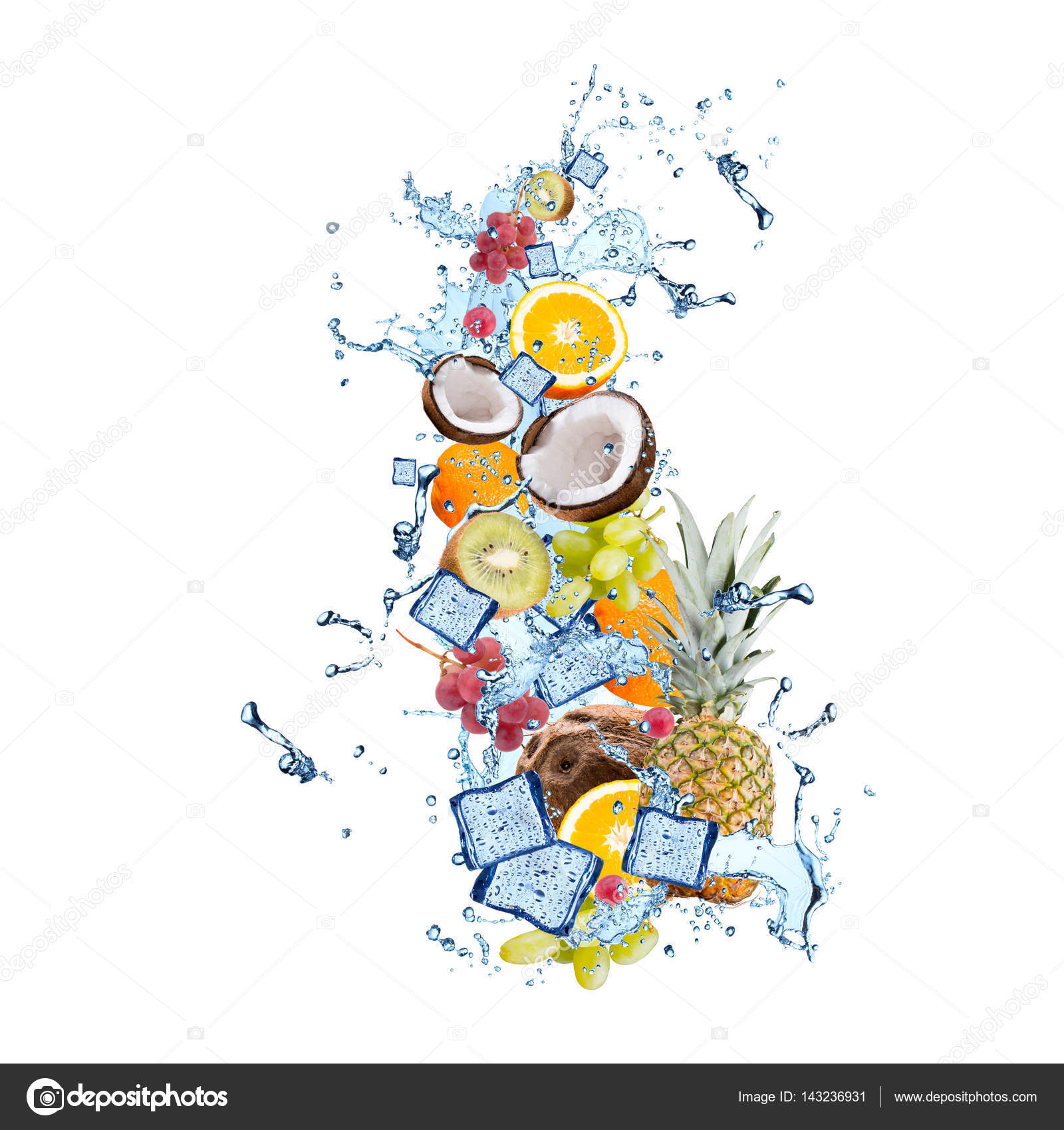 Water splash with fruits Stock Illustration by ©habovka #143236931