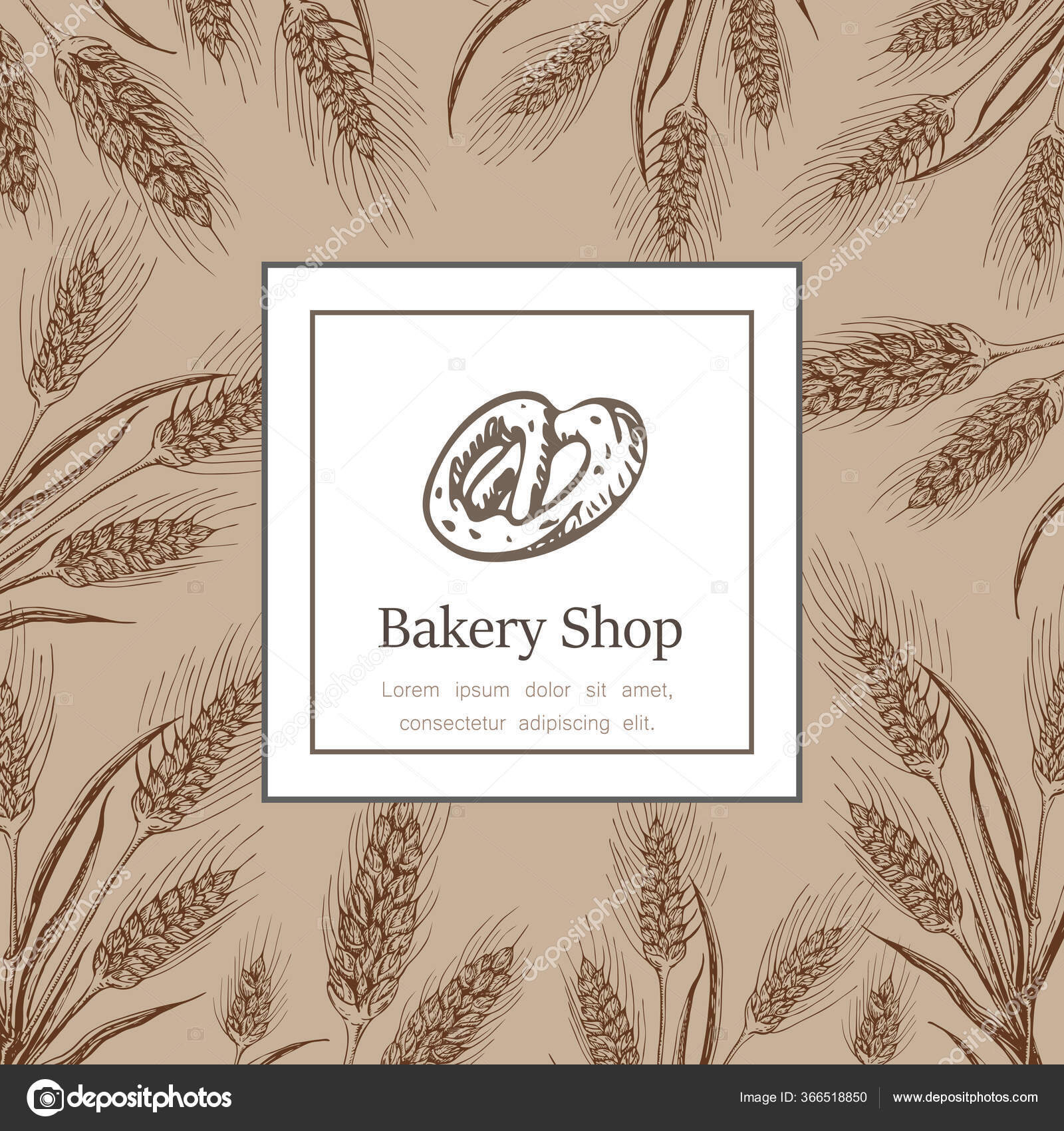 Bäckerei Konditorei Etikett Logo Flyer Vorlage Mit Weizenährenrahmen ...