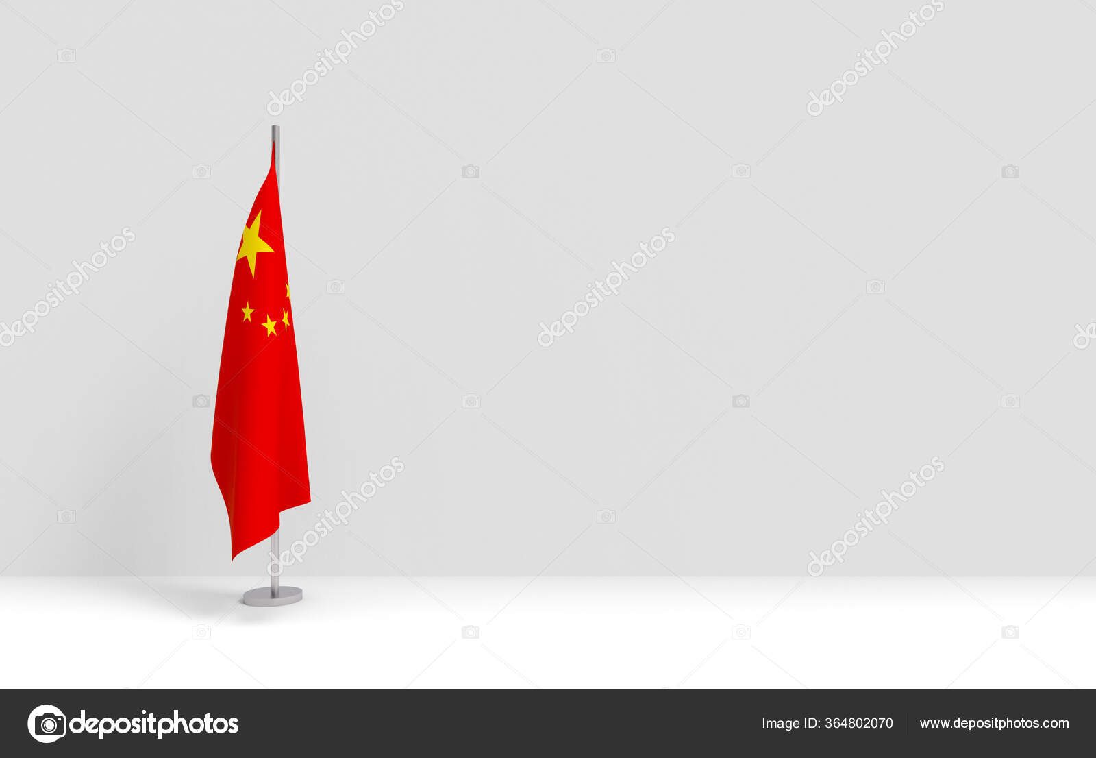 Rendering Folding Chinese National Flag Pole Podium Empty Gray Cement ...