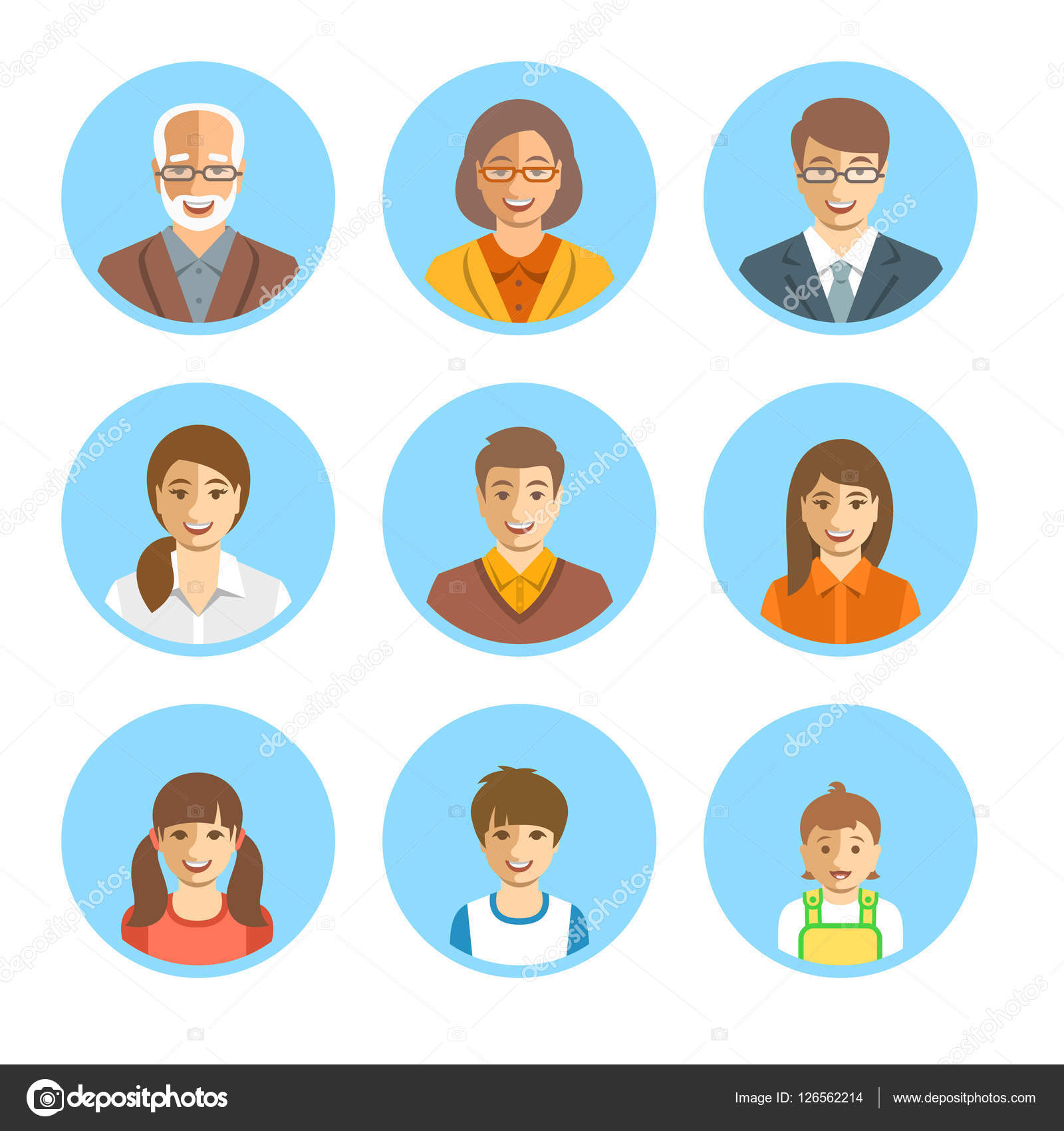 Family members happy faces flat avatars set Stock Vector Image by ...