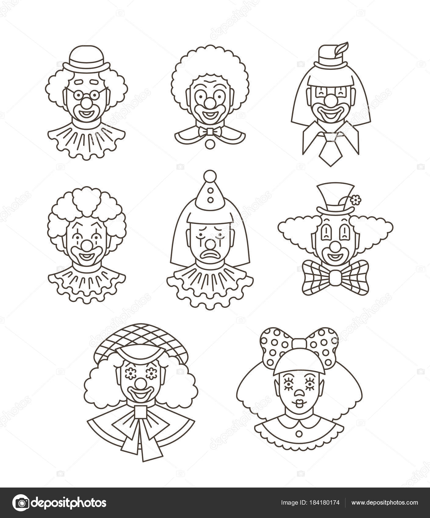 Clown faces different thin line avatars Stock Vector Image by ...