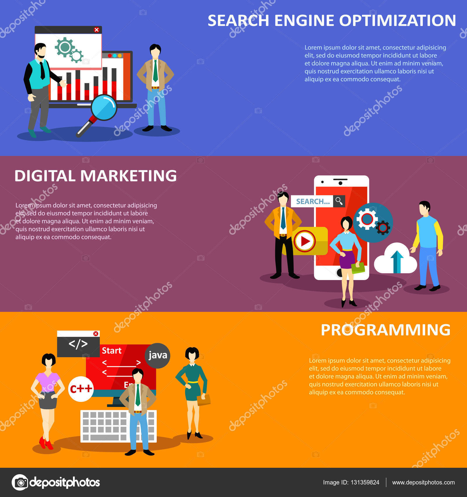 Flat design banners concept with people and icons Stock Vector Image by ...