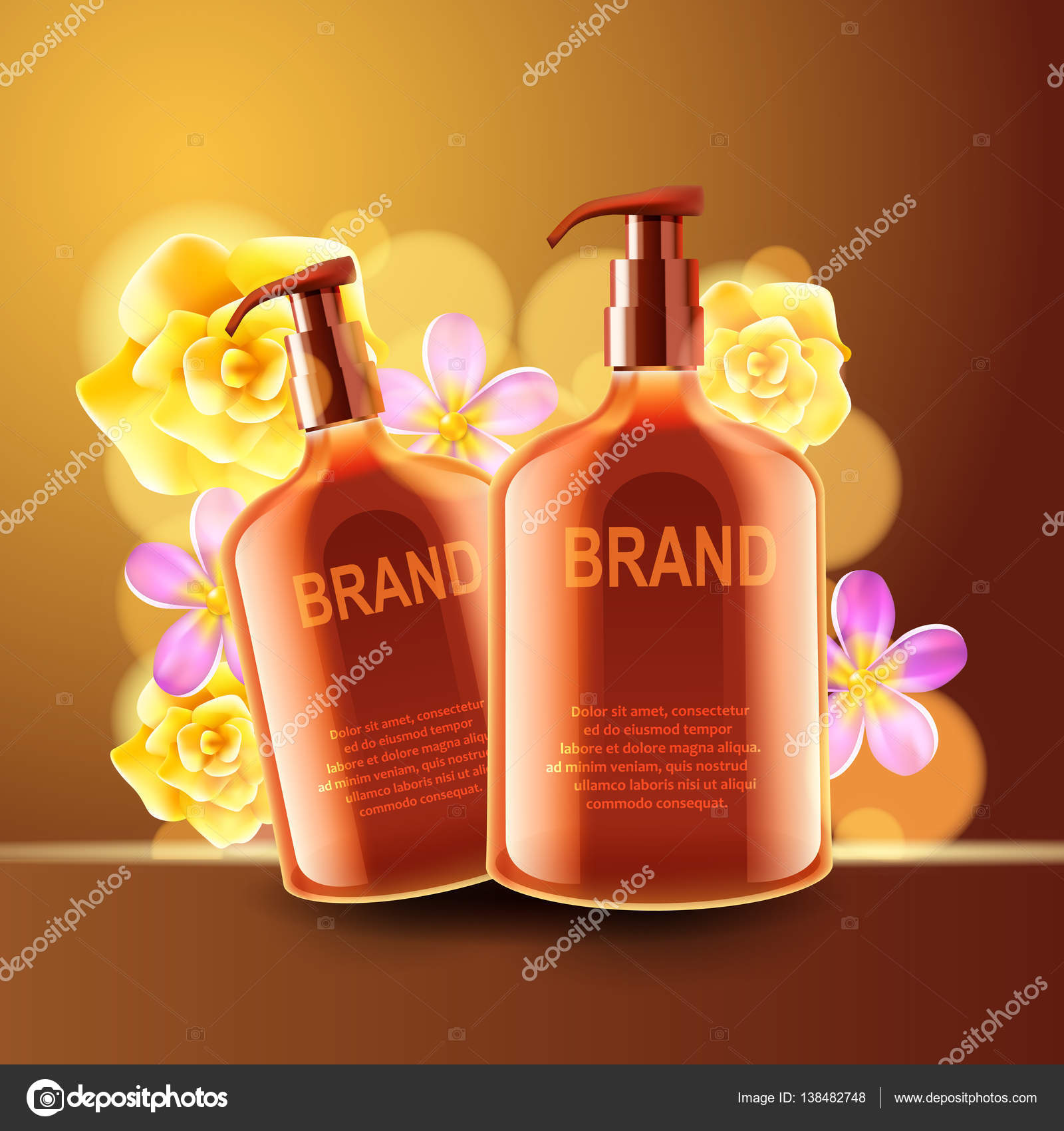 Cosmetic poster design with realistic vector flowers Stock Vector by ...
