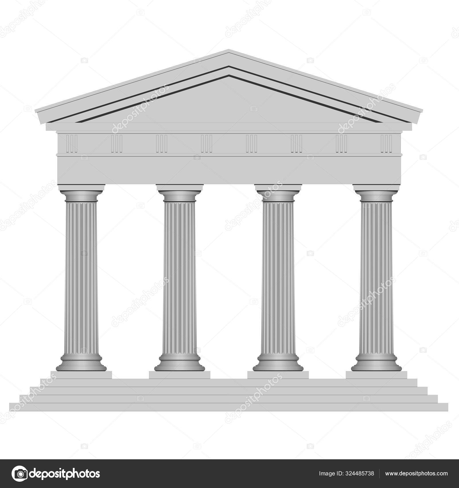 Ancient Temple Four Columns Isolated White Background Stock Vector ...