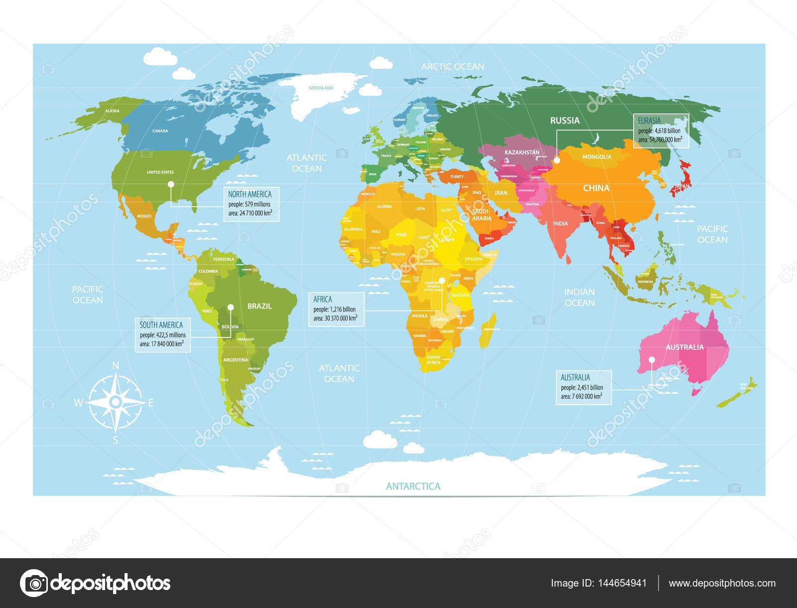 Kart Over Verden Med Land For Barn Verdens Kart Med Navn Og Grenser