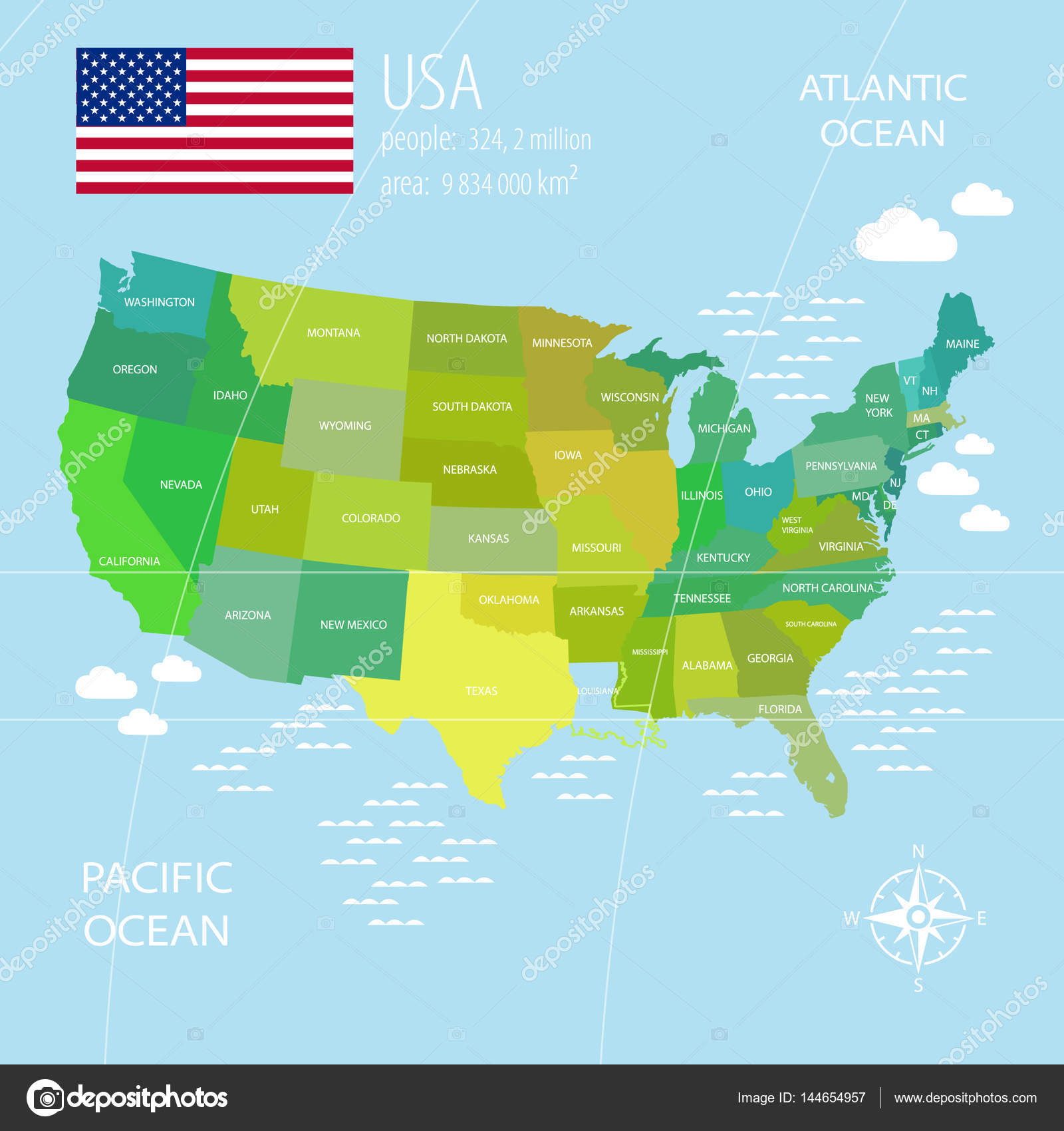 Vektor usa map mit unterschiedlichen Farben für jedes Land. Stock ...