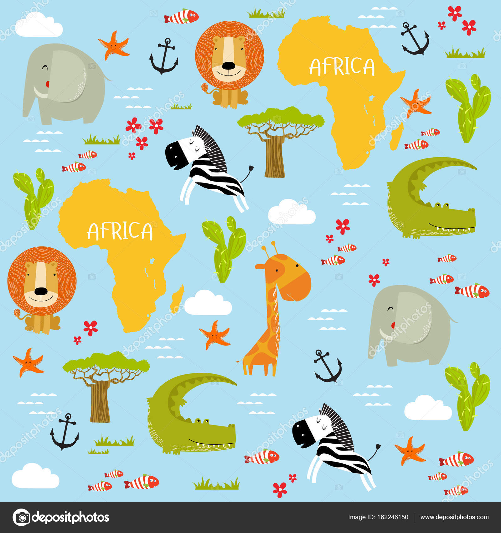 Vector background Africa with cartoon animals Stock Vector Image by ...