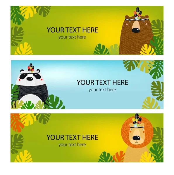 Vector Set Banners Cute Animals Cartoon Characters Bear Panda Lion ...