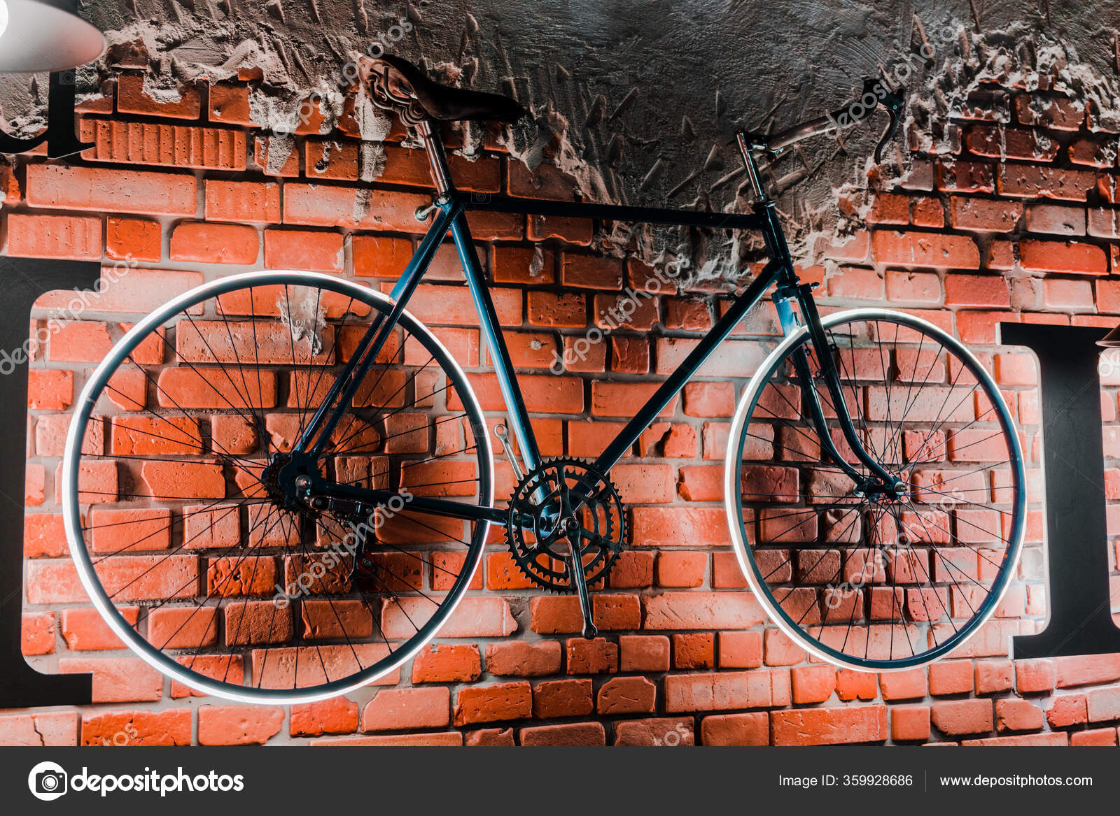 Bike Brick Wall Creative Place Bike Interior Modern Room Stock Photo by ...