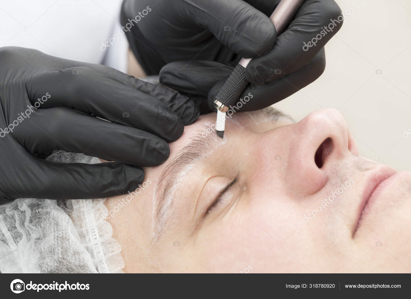 Microblading Eyebrow Tattoo Procedure Beauty Salon Men — Stock Photo ...