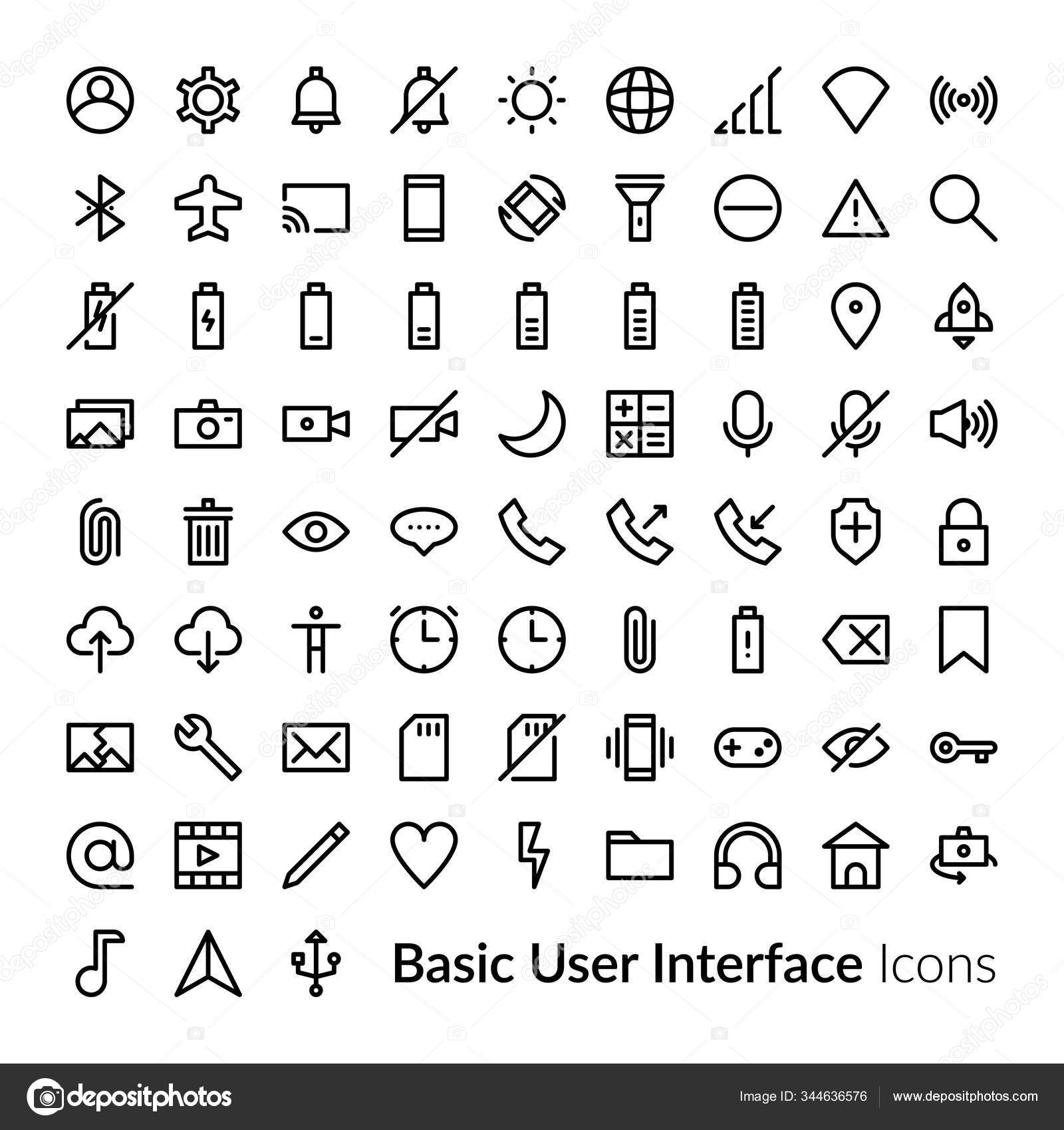 Line User Interface Icons. outline Basic UI Icon Set Stock Vector Image ...