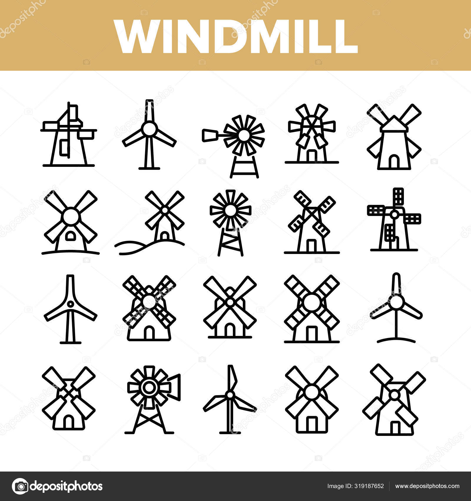 Windmill Building Collection Icons Set Vector Stock Vector by ...