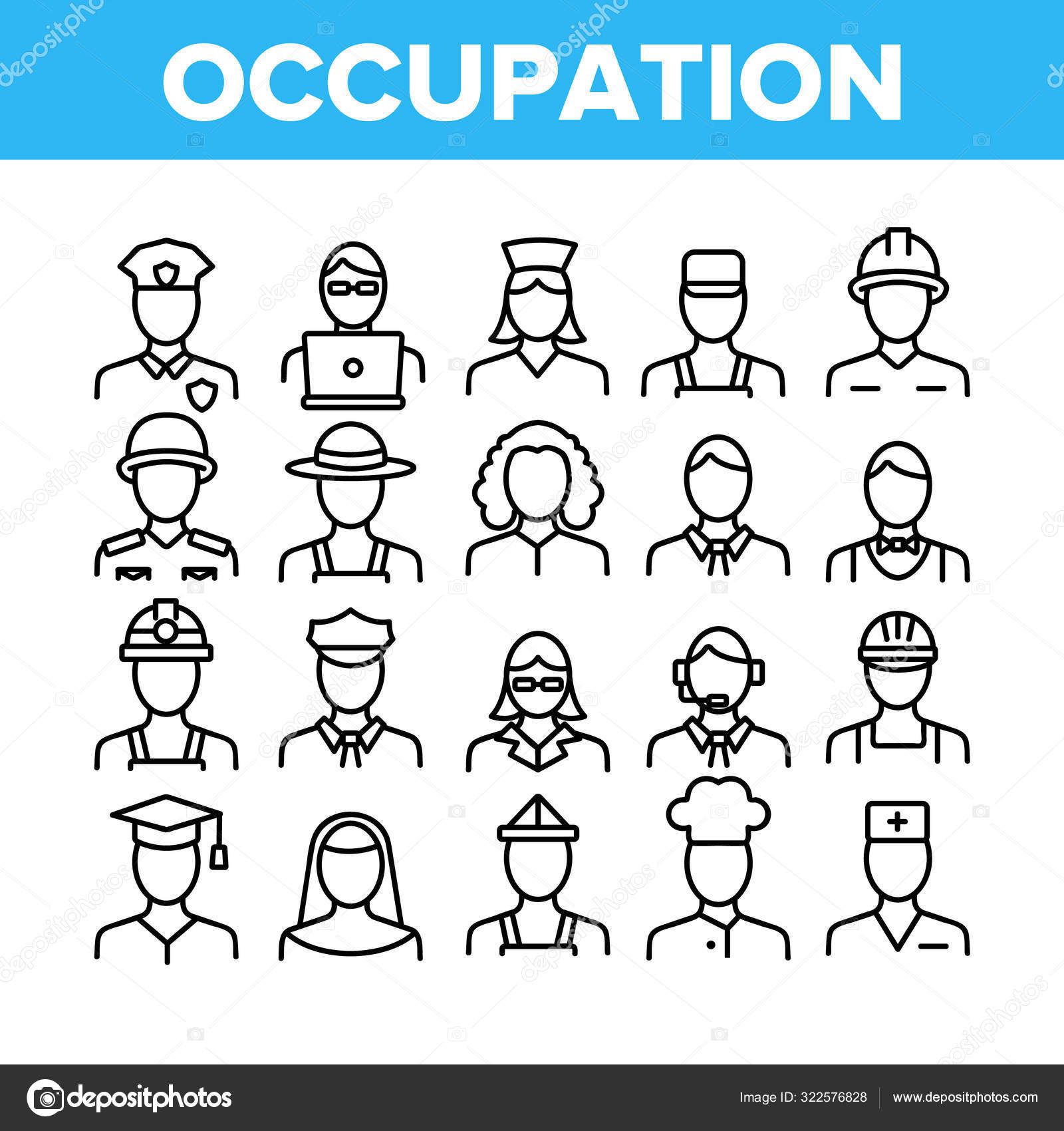 Occupation Collection Elements Icons Set Vector Stock Vector Image by ...