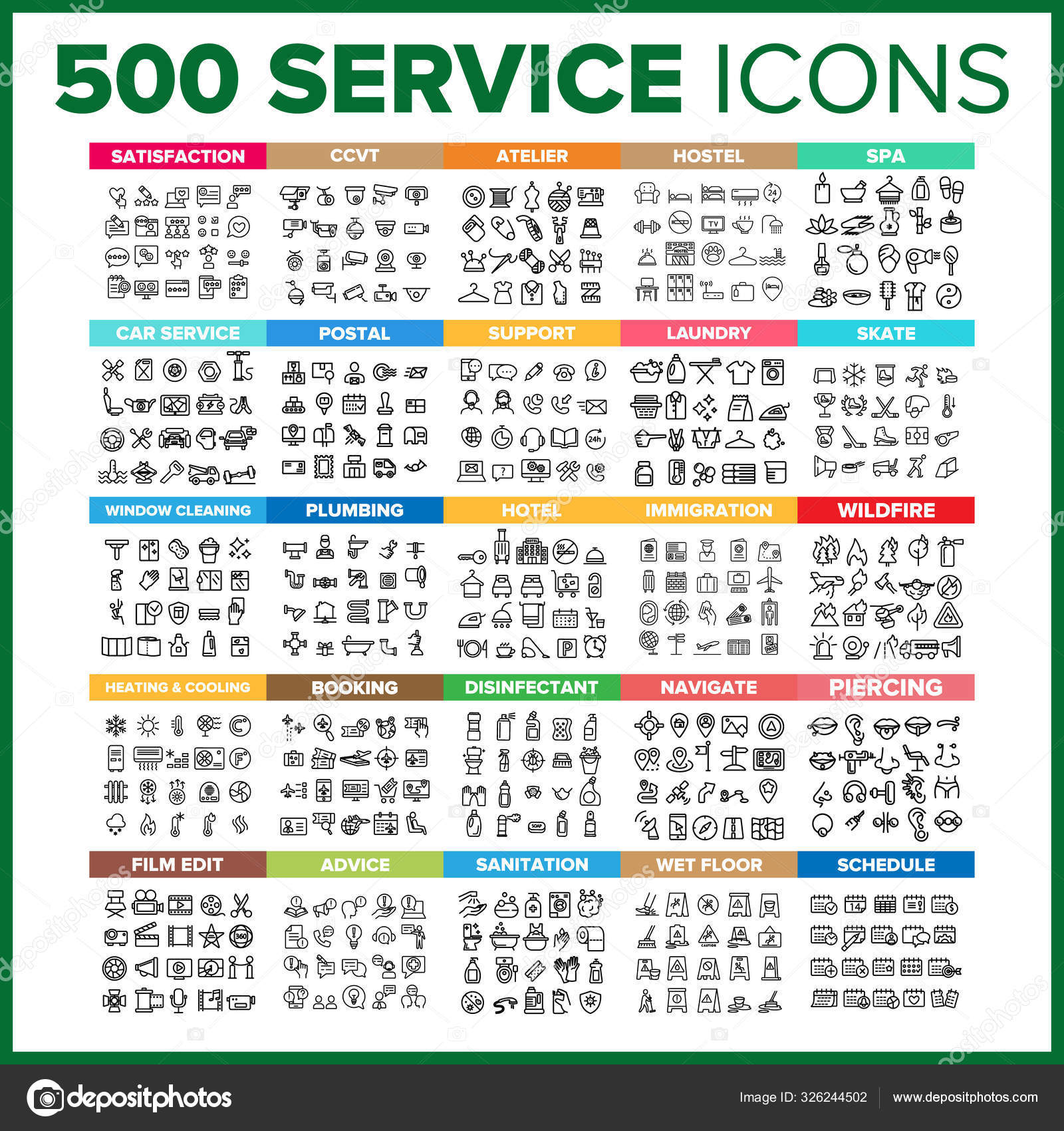 Service Icon Thin Line Big Set Vector Stock Vector by ©vectorwin 326244502