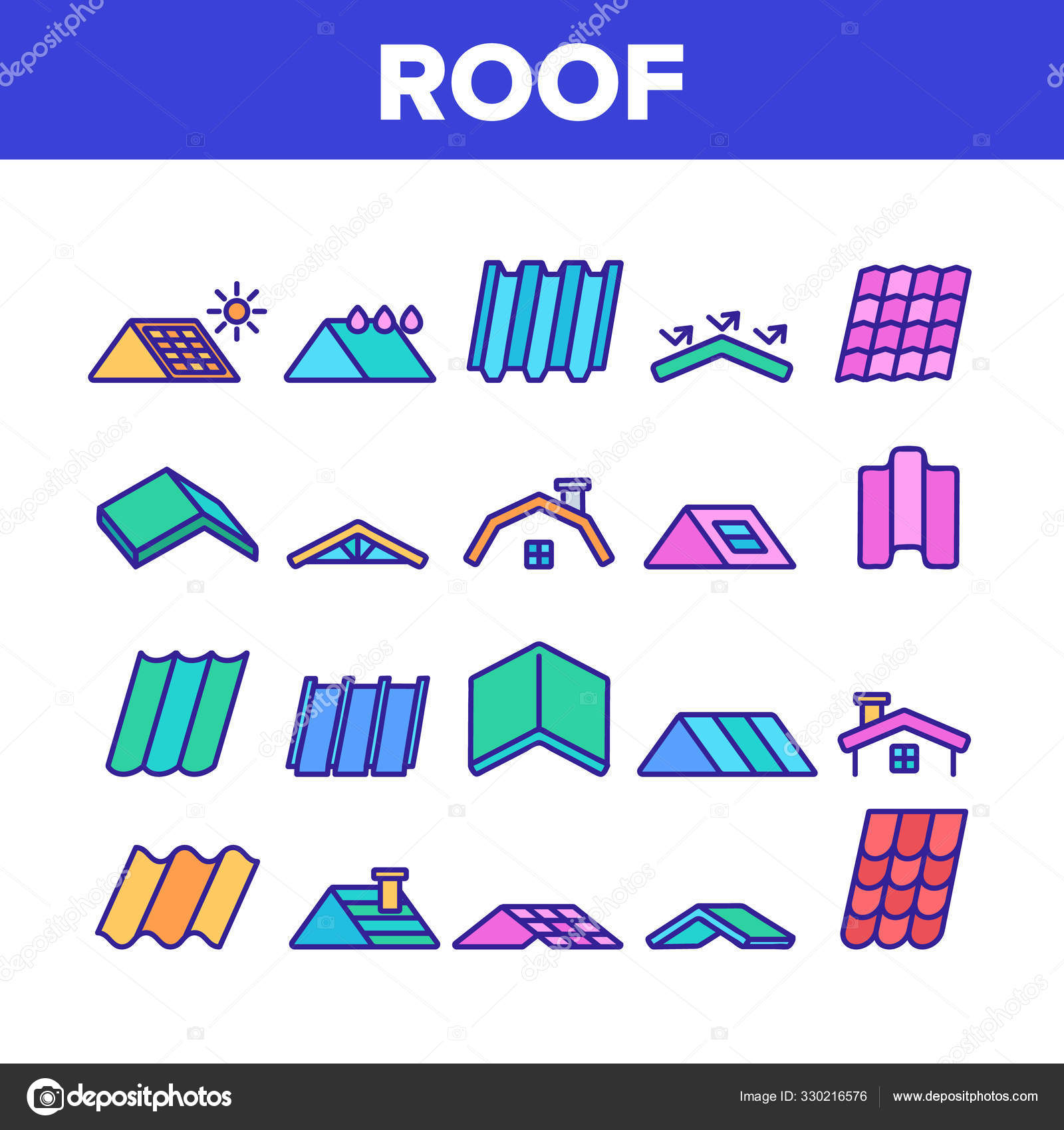 Roof Construction Collection Icons Set Vector Stock Vector by ...
